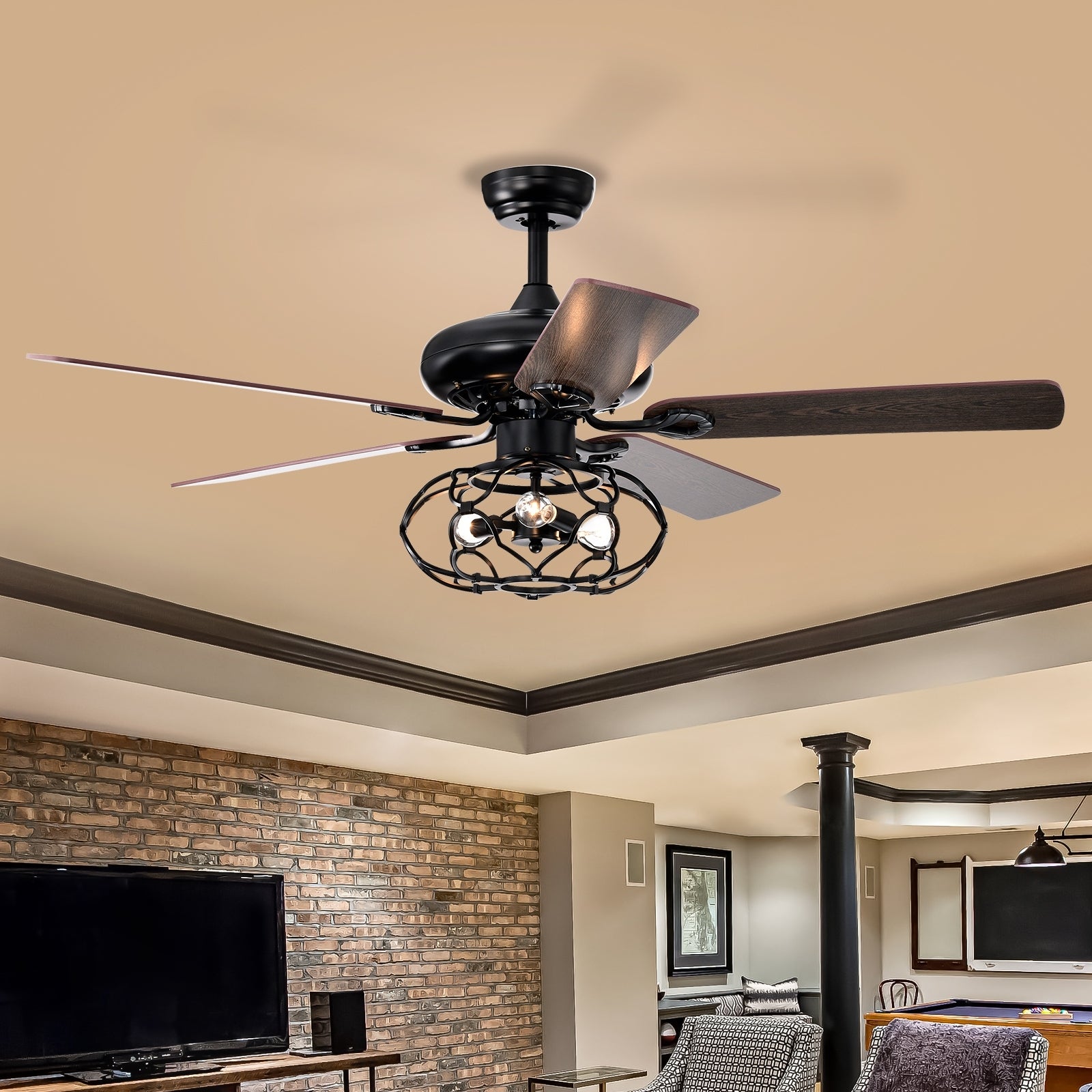 Low Profile Ceiling Fan With Lights No Include Bulb ,Blade Dark Wood 5