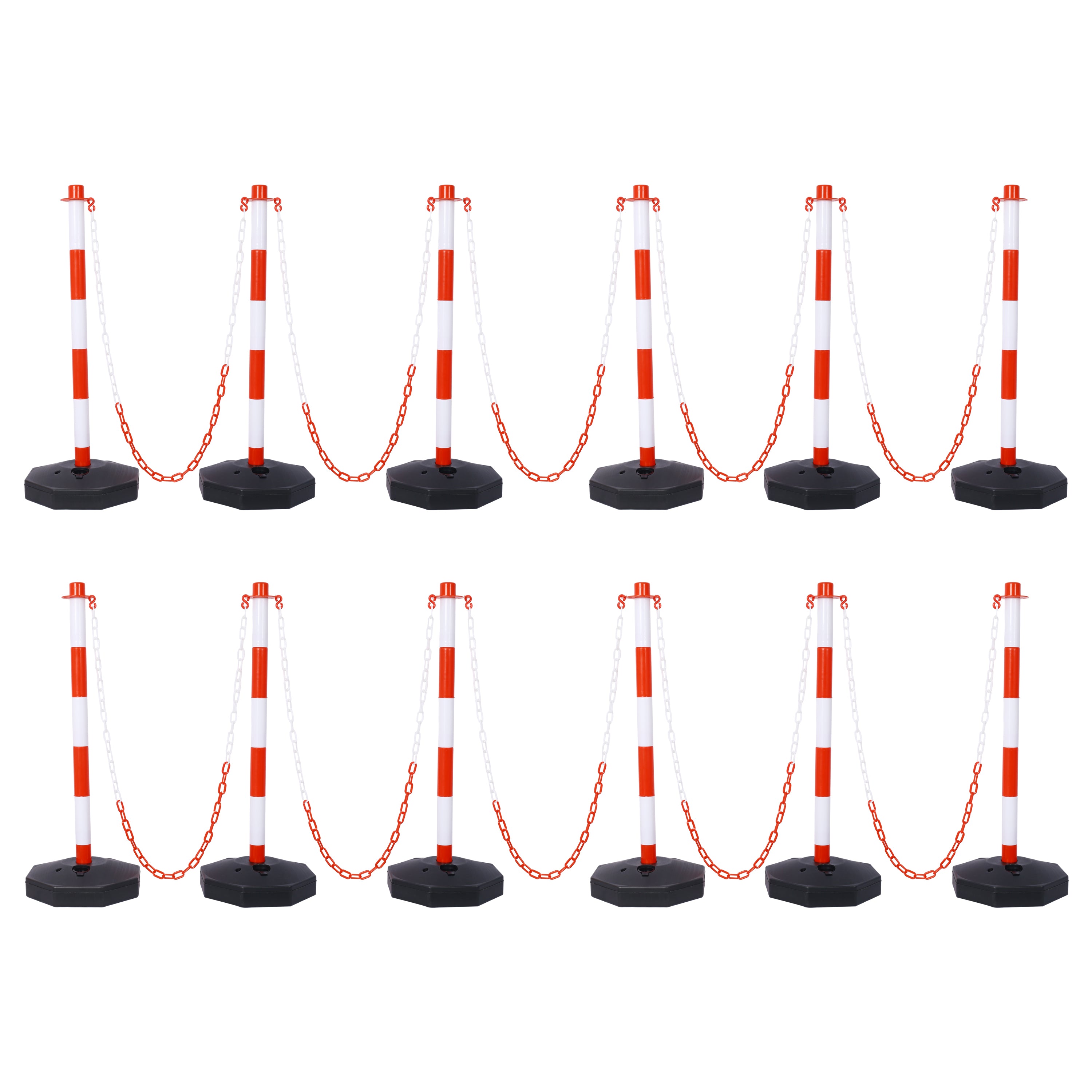 12 Pack Traffic Delineator Post Cones With Fillable Base, Adjustable P