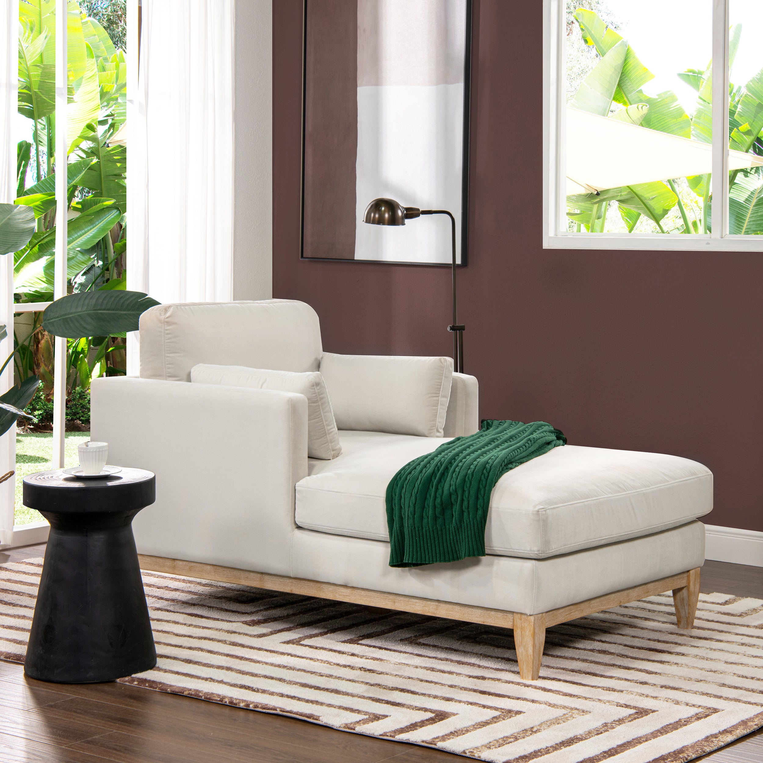 Knox 65" Modern Farmhouse Chaise Lounge Chair, French Beige Performanc