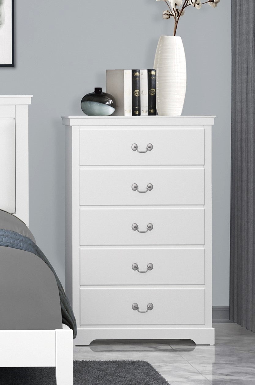 Classic Traditional 1Pc Wooden Chest Of 5 Drawers White Finish Bedroom