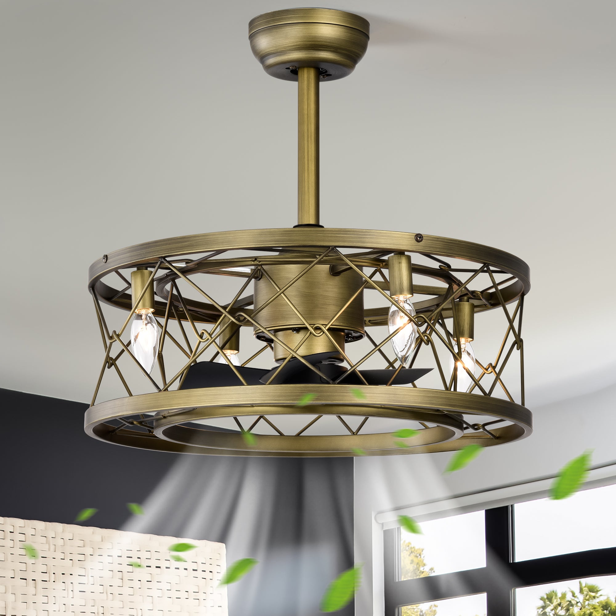 Small Low Profile Enclosed Modern Revrersible Bladeless Ceiling Fan Wi