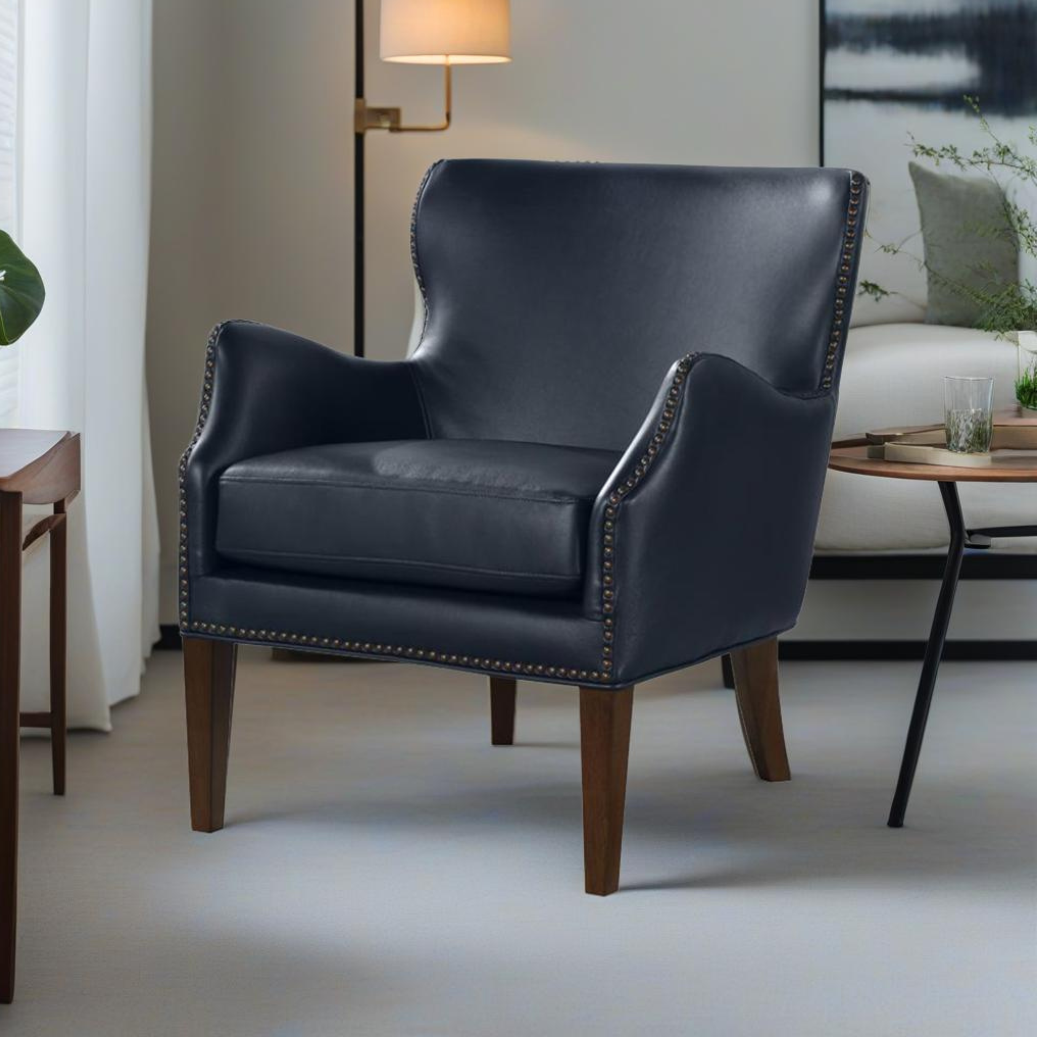 Daniela Midnight Blue High Leg Slope Arm Chair Blue Foam Faux Leather