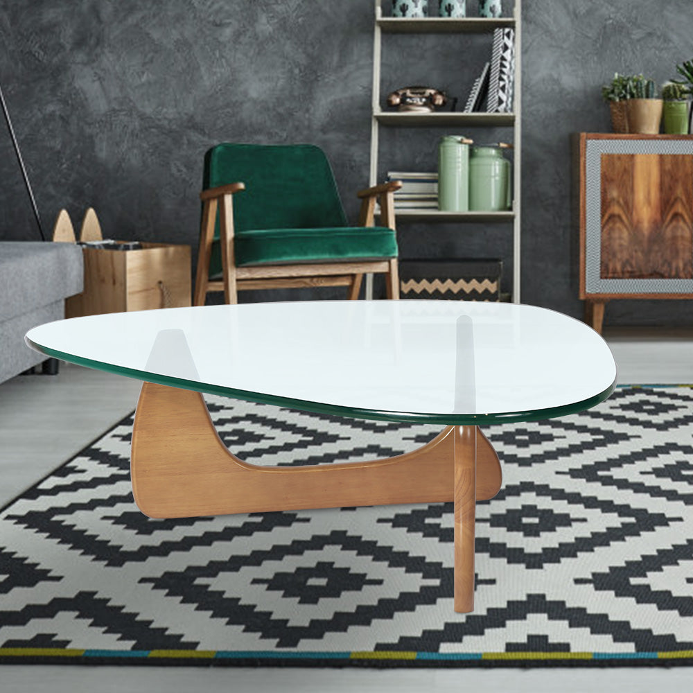 Light Walnut Triangle Coffee Table Wood Base For Living Room Walnut So