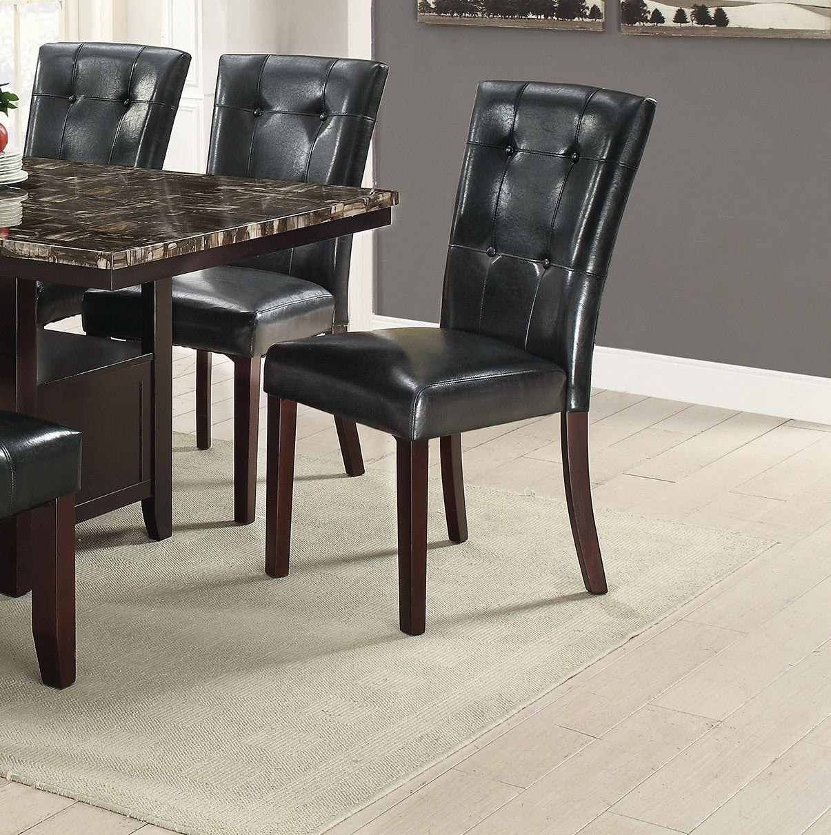 Modern Parson Chairs Black Faux Leather Tufted Set Of 2 Side Chairs Di
