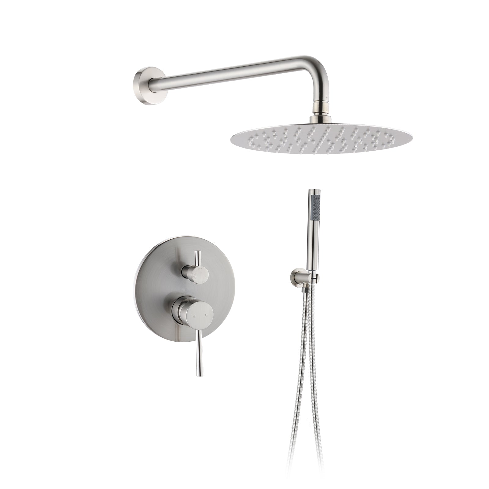 Wall Mounted Round Shower Combo Set With 10" Rain Shower Head And Hand