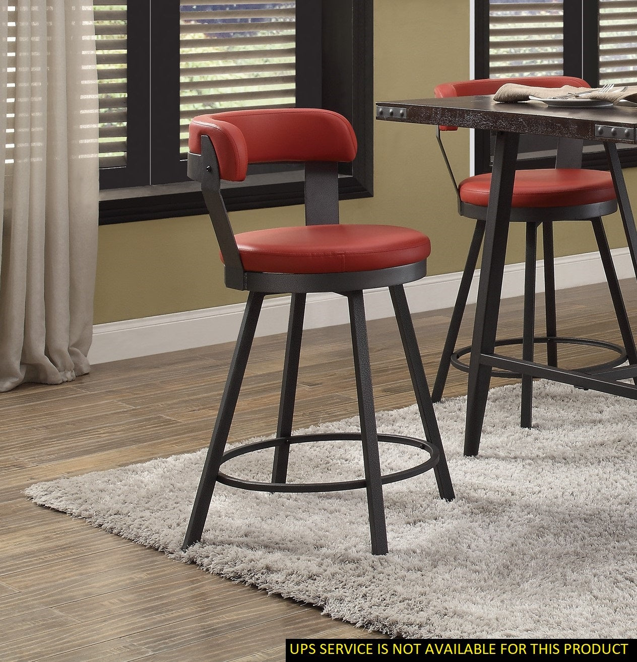 Metal Base 24 Inch Counter Height Chairs Set Of 2Pc Red Seat 360 Degre