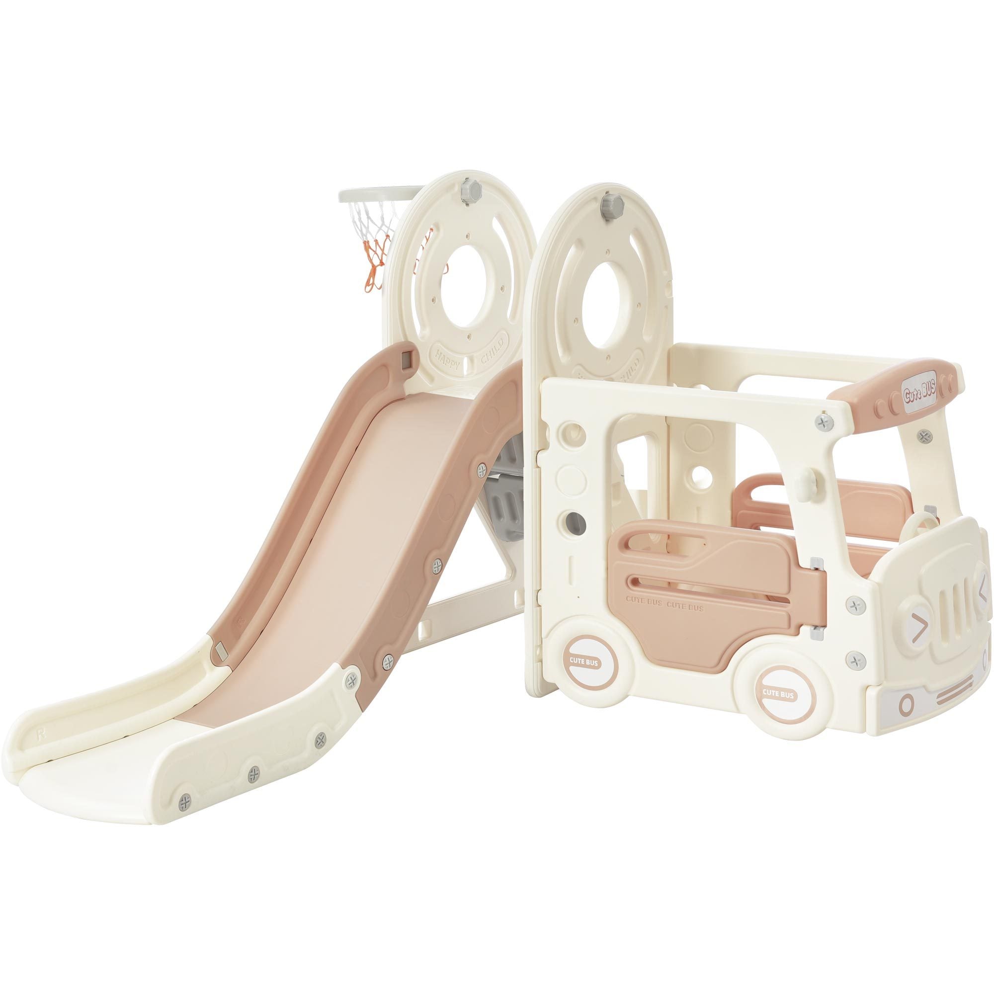 Kids Slide With Bus Play Structure, Freestanding Bus Toy With Slide Fo