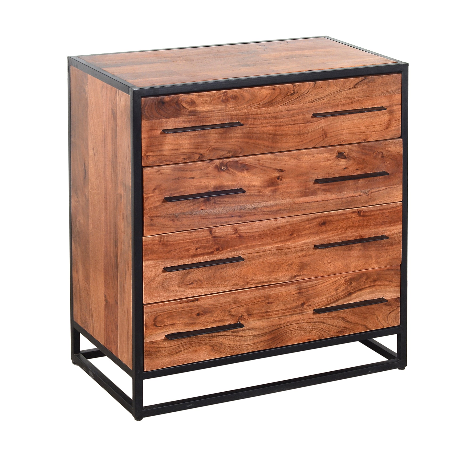 Handmade Dresser With Grain Details And 4 Drawers, Brown And Black Bro