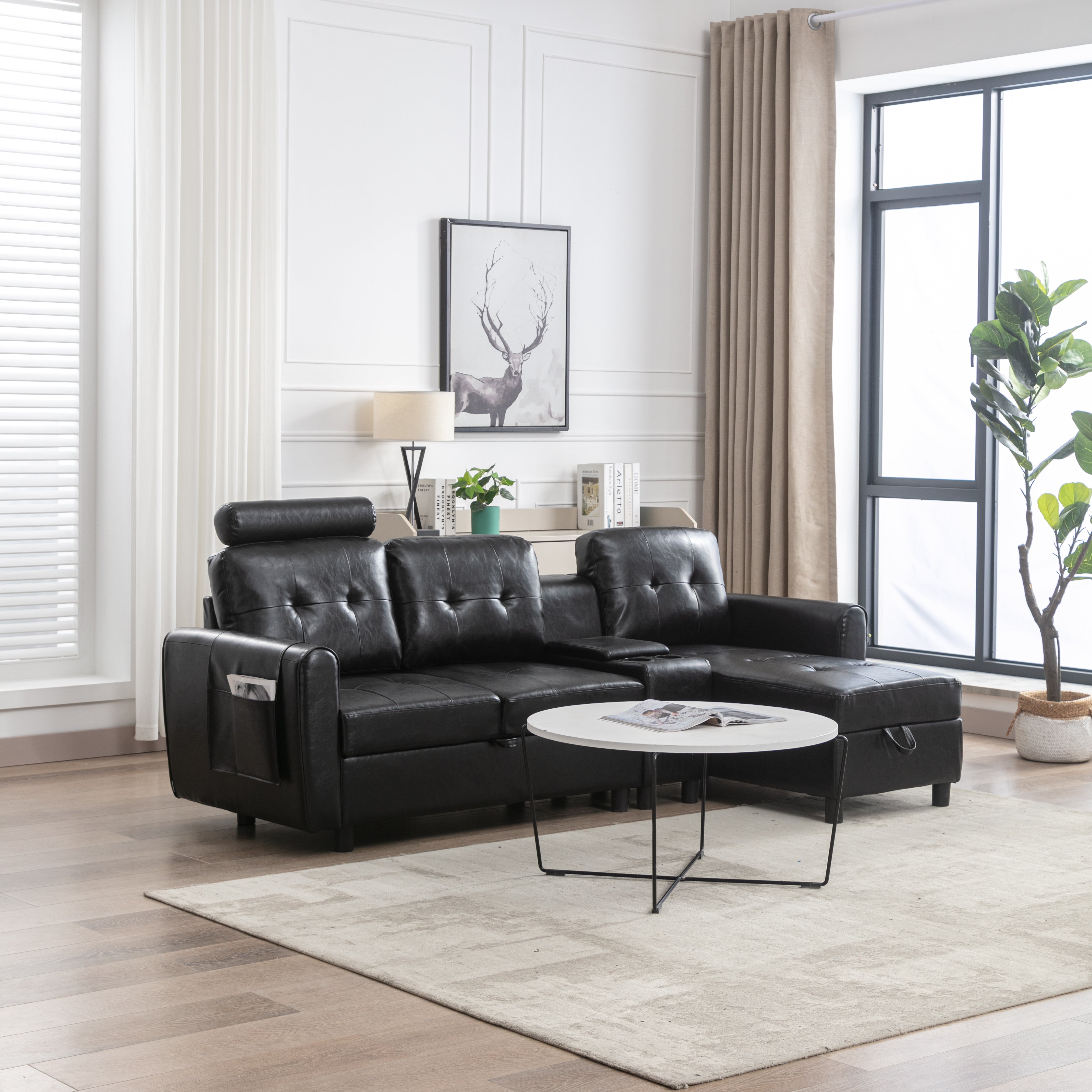 United We Win Storage Sofa Living Room Sofa Cozy Sectional Sofa Black