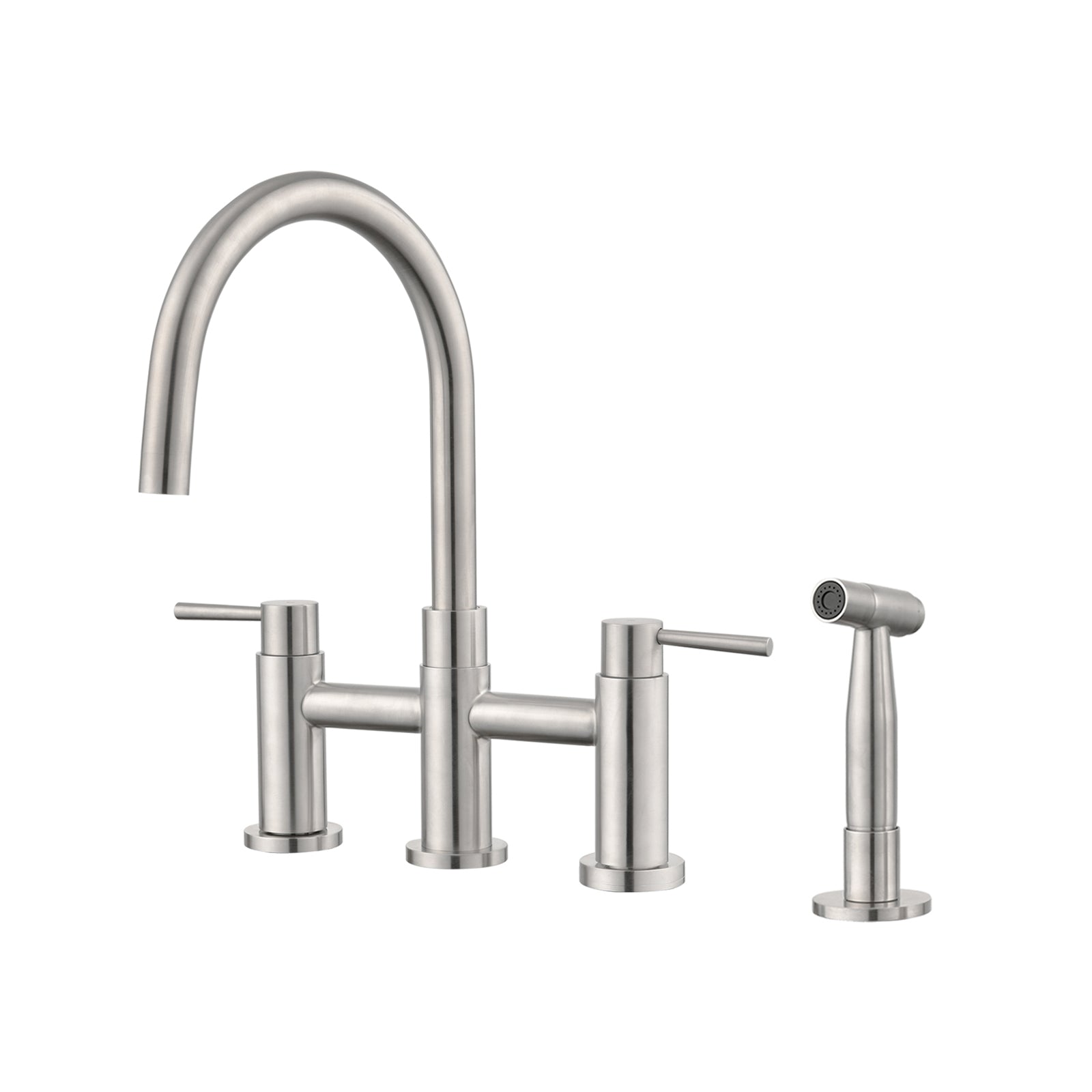 Double Handle Bridge Kitchen Faucet With Side Spray Brushed Nickel Sta