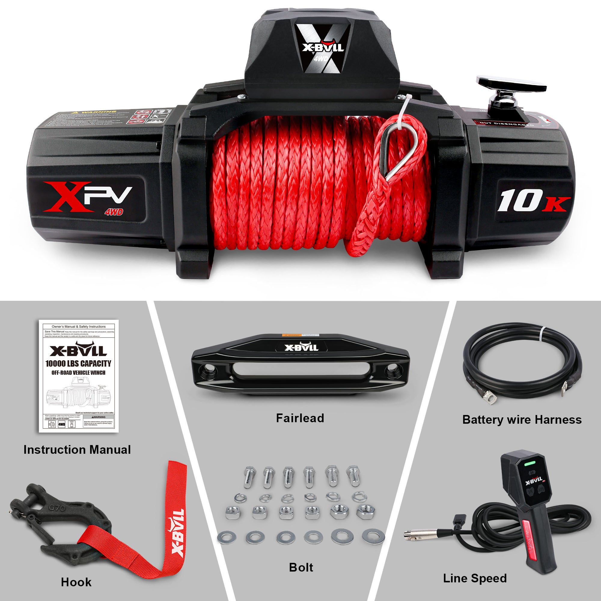 Winch 10000 Lb. Bj Load Capacity Electric Winch Kit 12V Synthetic Rope