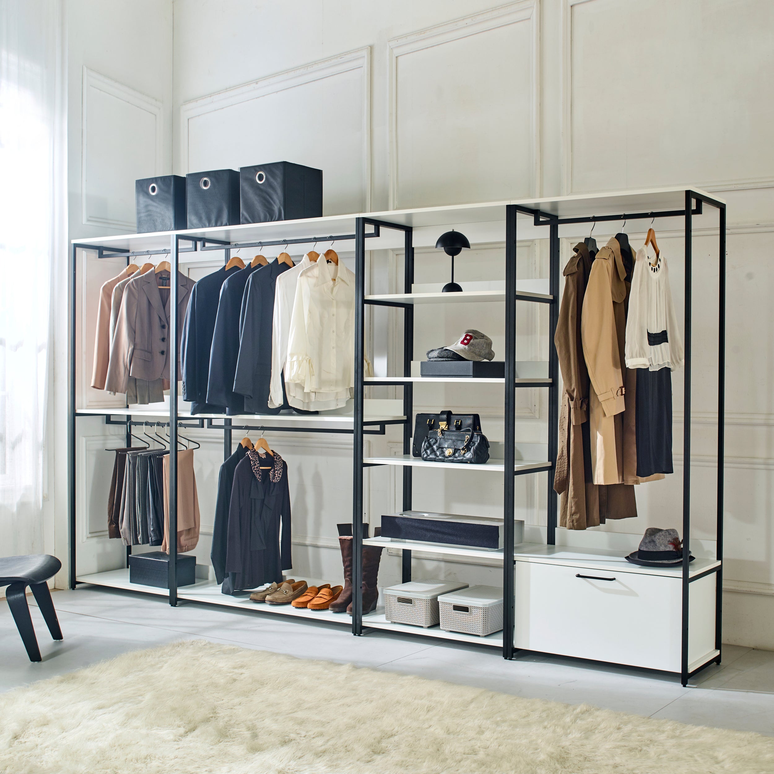 Fiona White Freestanding Walk In Wood Closet System With Metal Frame W