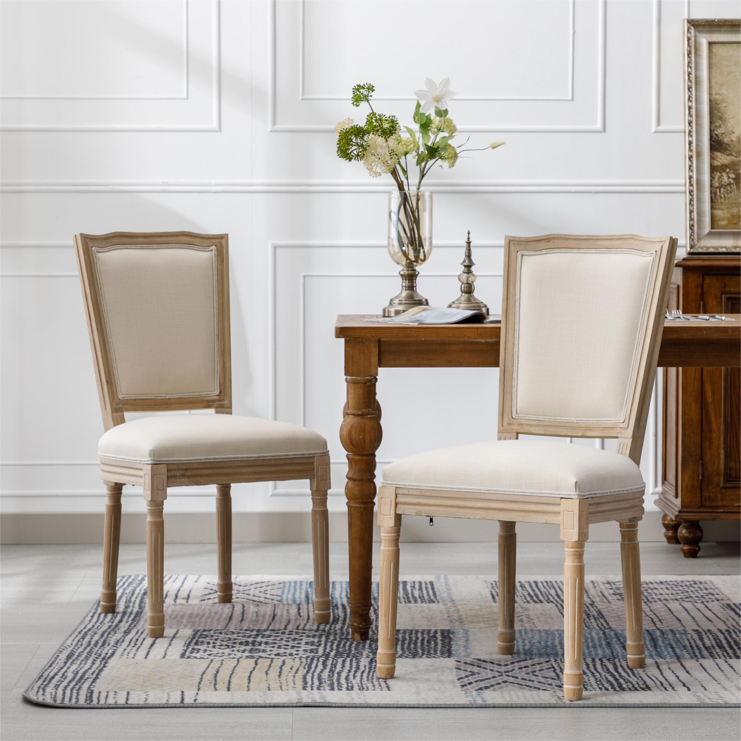 French Style Solid Wood Frame Linen Fabric Square Back Dining Chair,Se