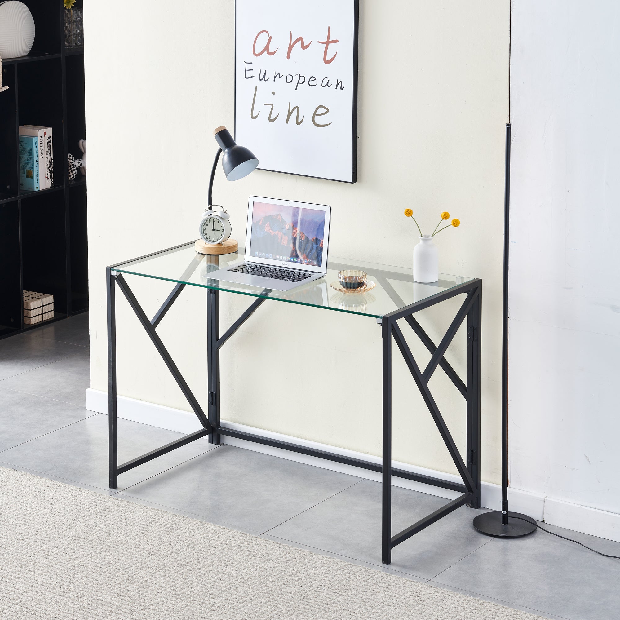 Tempered Clear Glass Computer Desk, Laptop Desk Transparent Glass Lapt