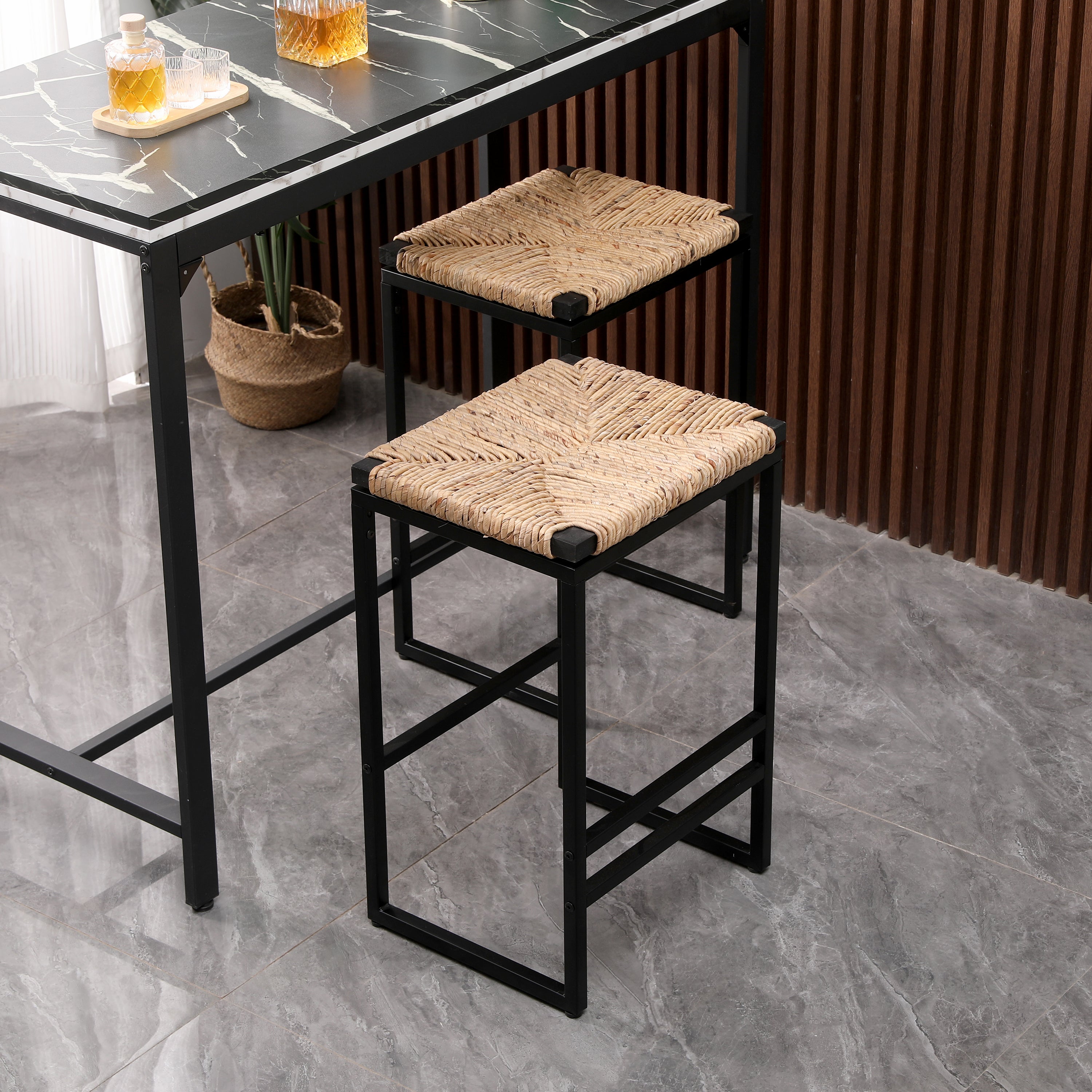 Set Of 2 Water Hyacinth Woven Bar Stools For Kitchen Counter Water Hya