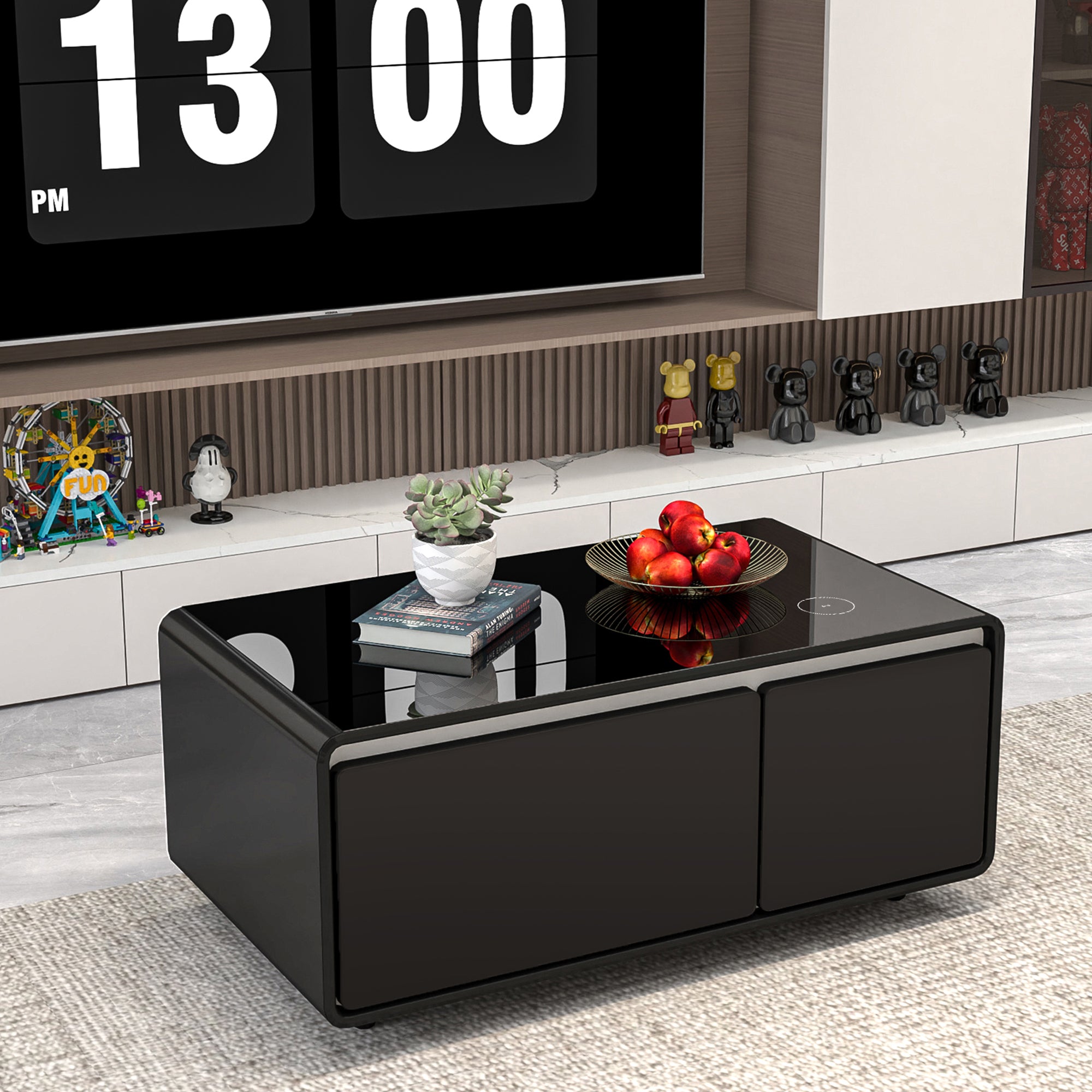 Modern Smart Coffee Table With Built In Fridge, Wireless Charging, Pow