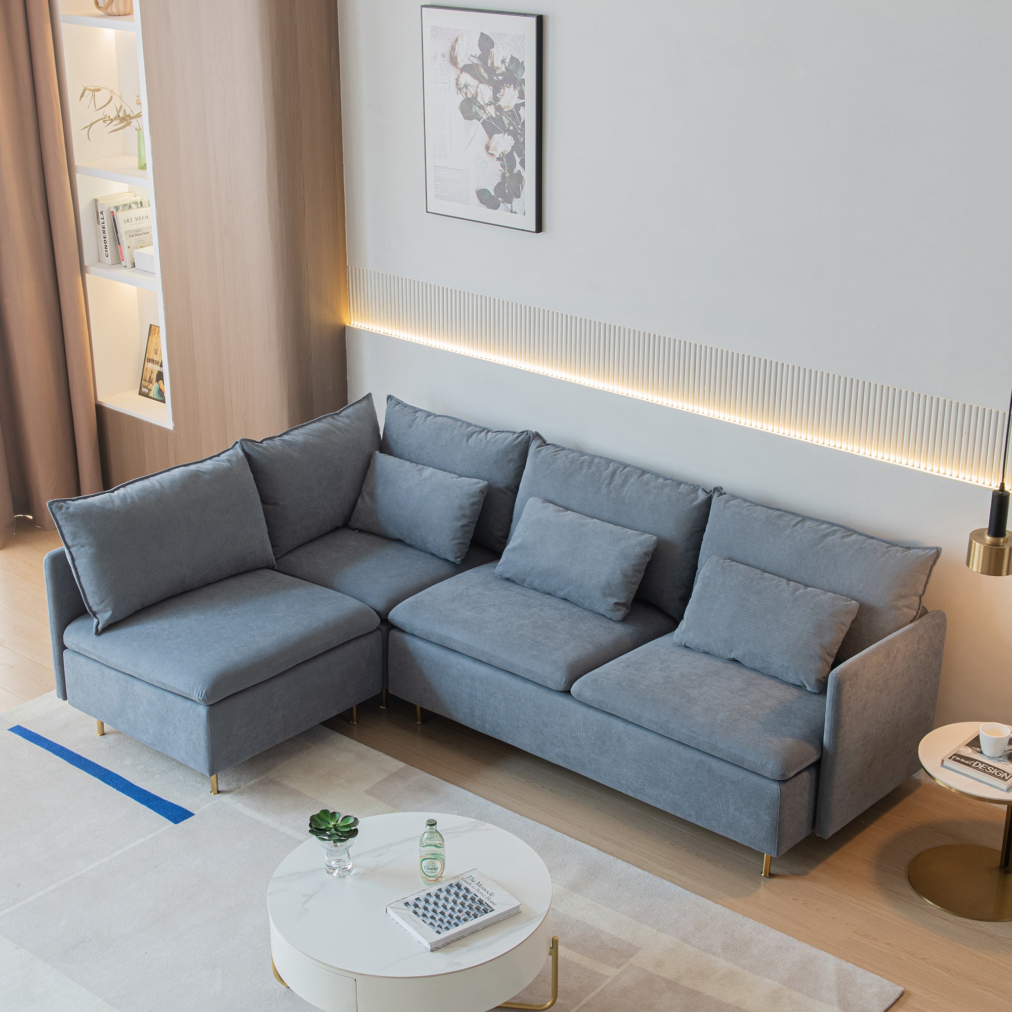 Modular L Shaped Corner Sofa, Movable Chaise Facing Left Right, Grey C