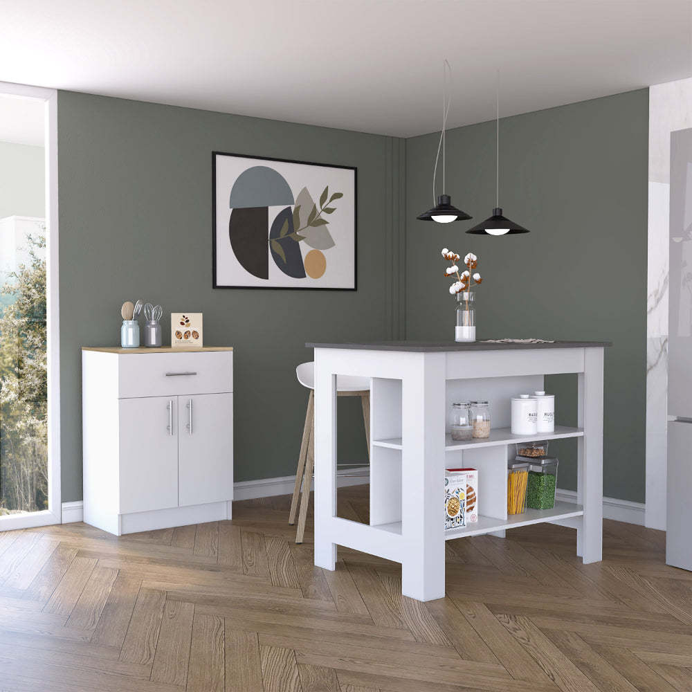2 Piece Kitchen Set, Kitchen Island Pantry Cabinetwhite Onyx Light Oak