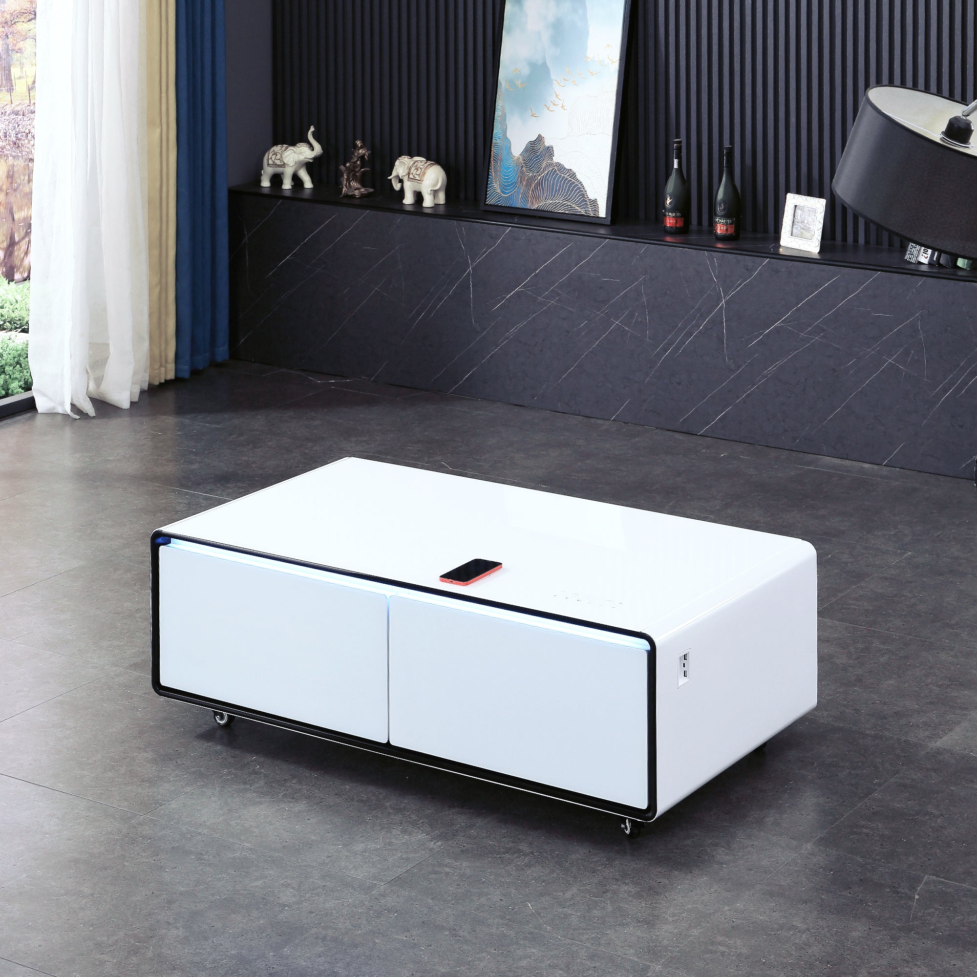 Smart Table Fridge, Multifunctional Coffee Table, Tempered Glass Table