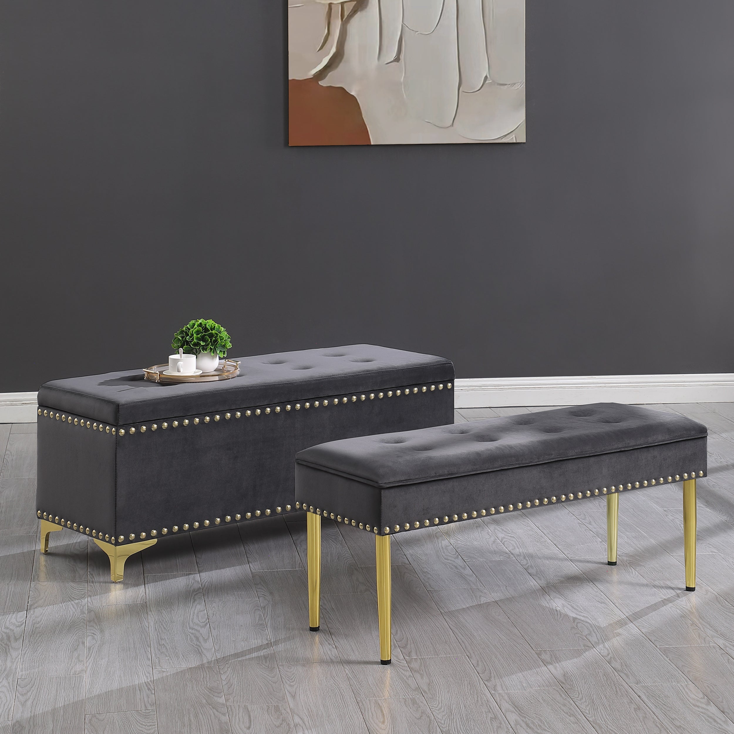 Large Storage Benches Set, Trim 2 In 1 Combination Benches, Tufted Vel