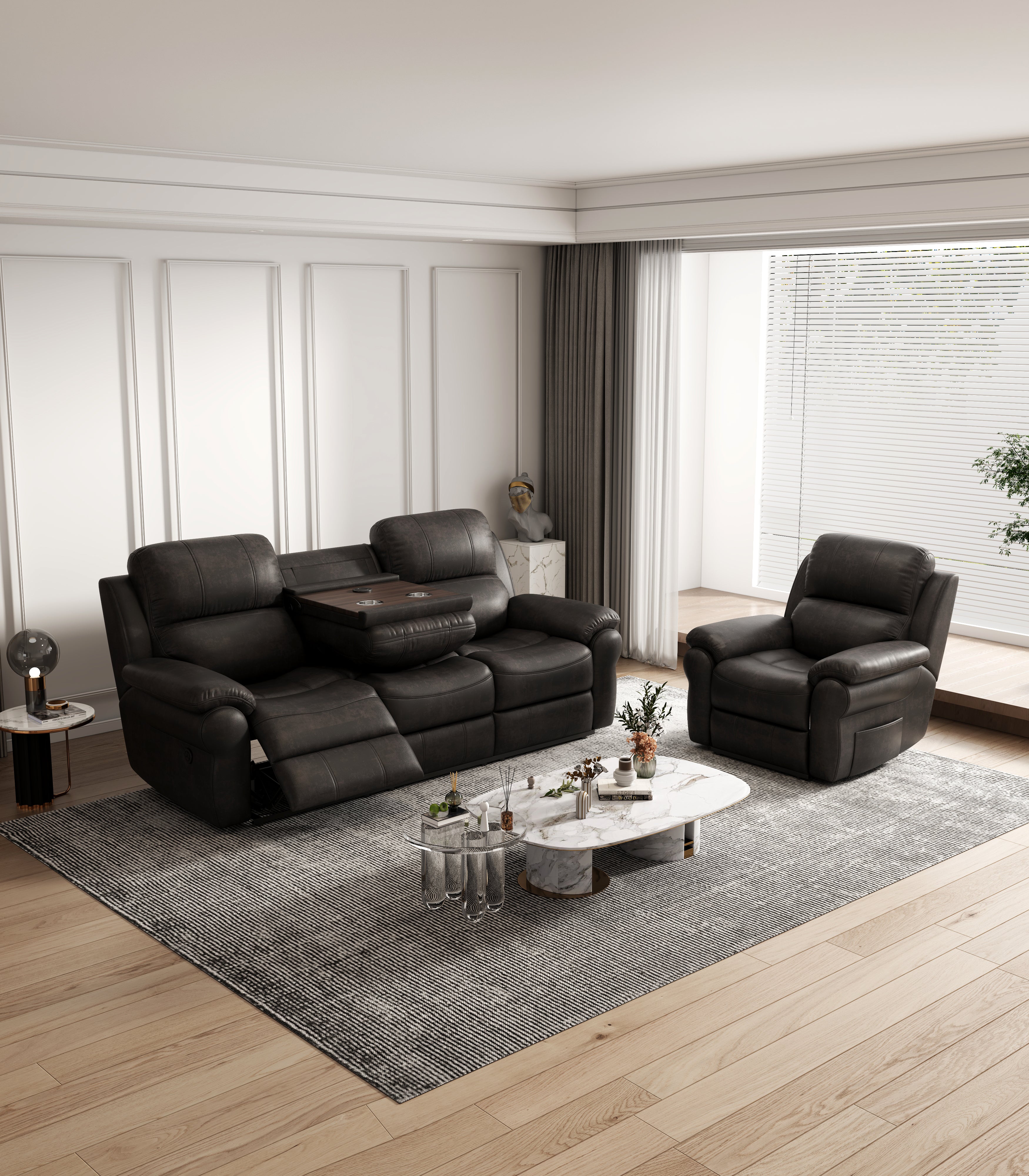 Fabric Power Reclining Sofa With Drop Down Table,Usb Button And Wirele