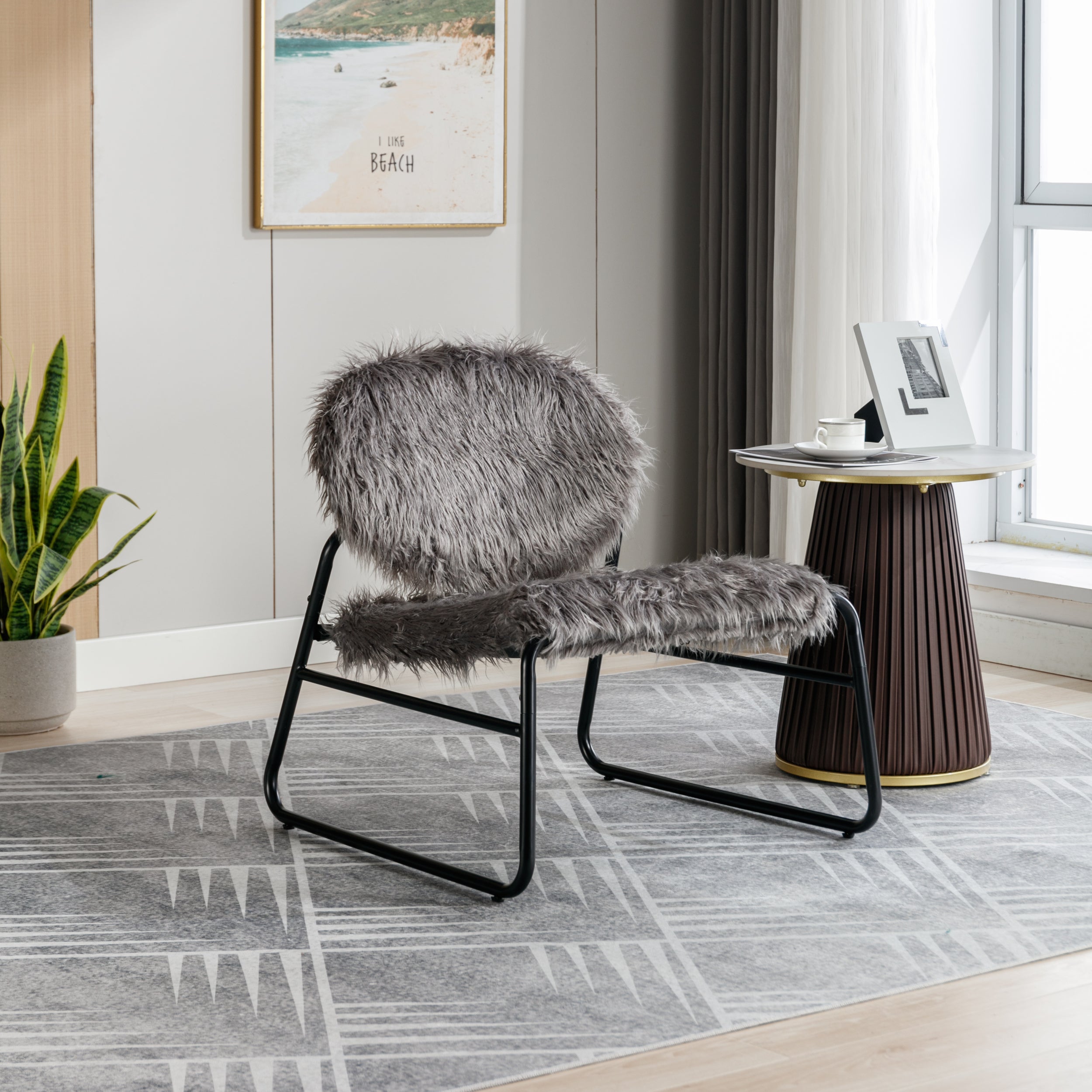 Coolmore Accent Chair Modern Industrial Slant Armchair With Metal Fram