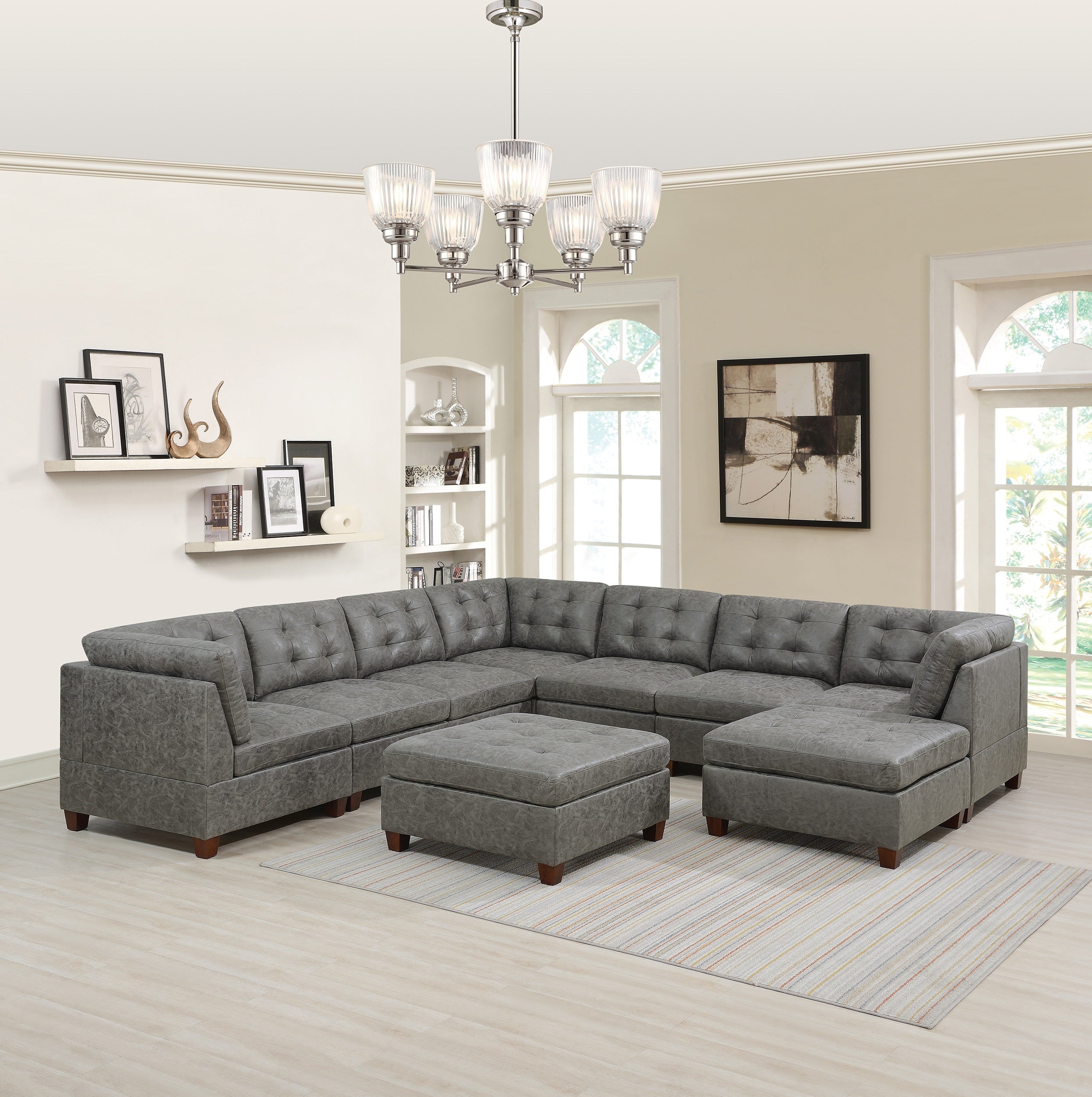 Living Room Furniture Antique Grey Modular Sectional 9Pc Set Tufted Co