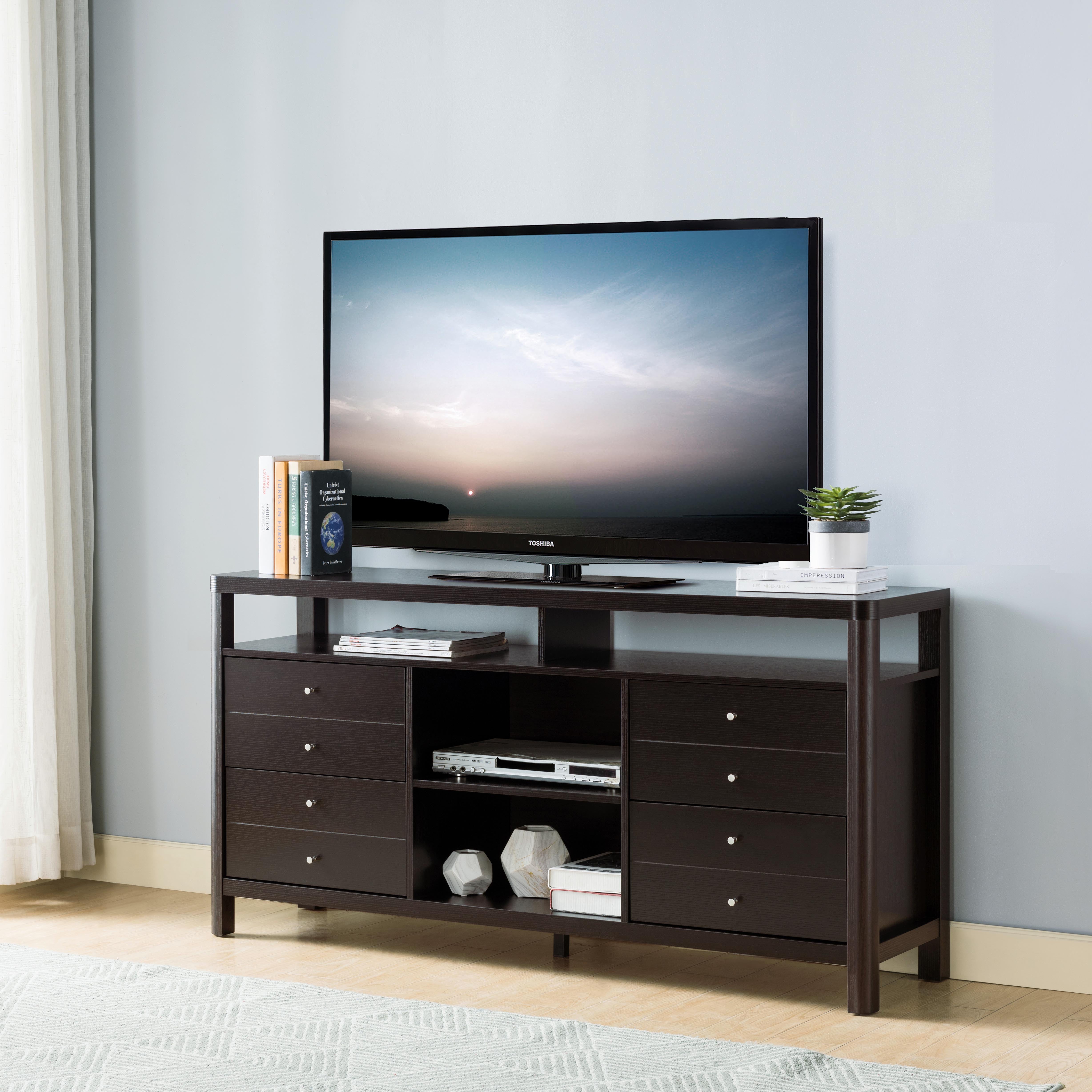 Home Entertainment Stand, Tv Stand With 4 Storage Drawers, Display Tab