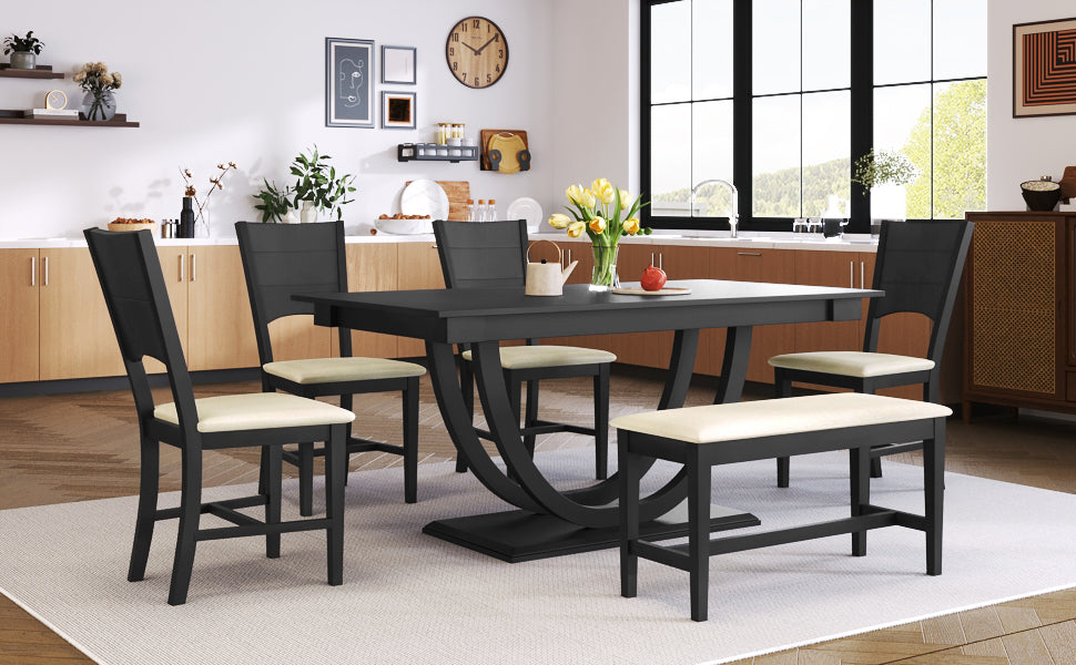 6 Piece Wood Half Round Dining Table Set Kitchen Table Set With Long B