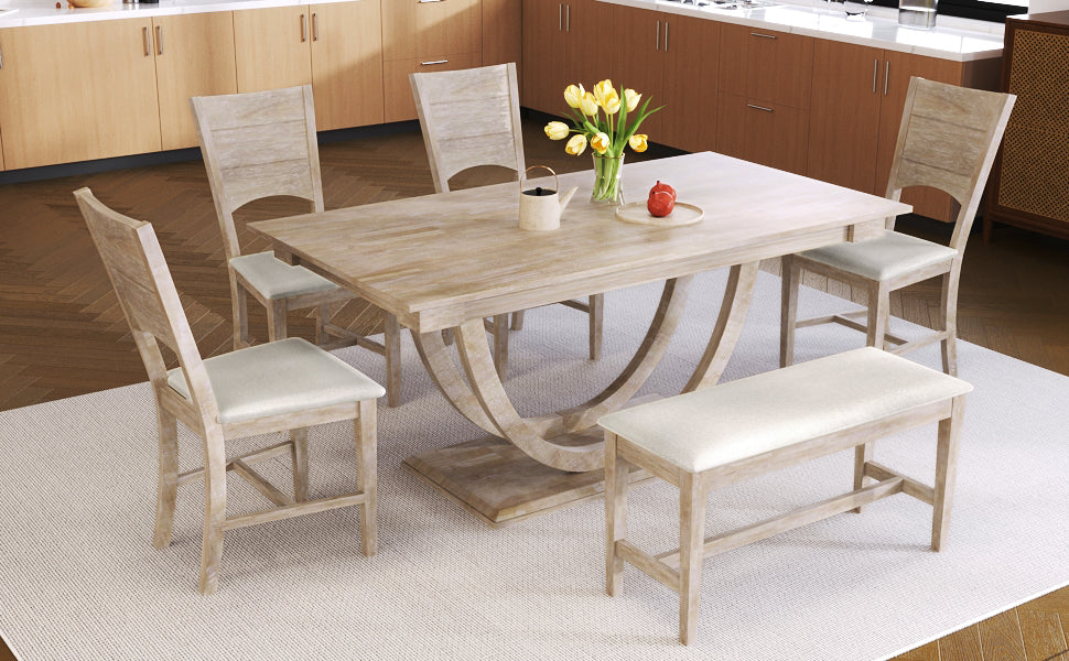 6 Piece Wood Half Round Dining Table Set Kitchen Table Set With Long B