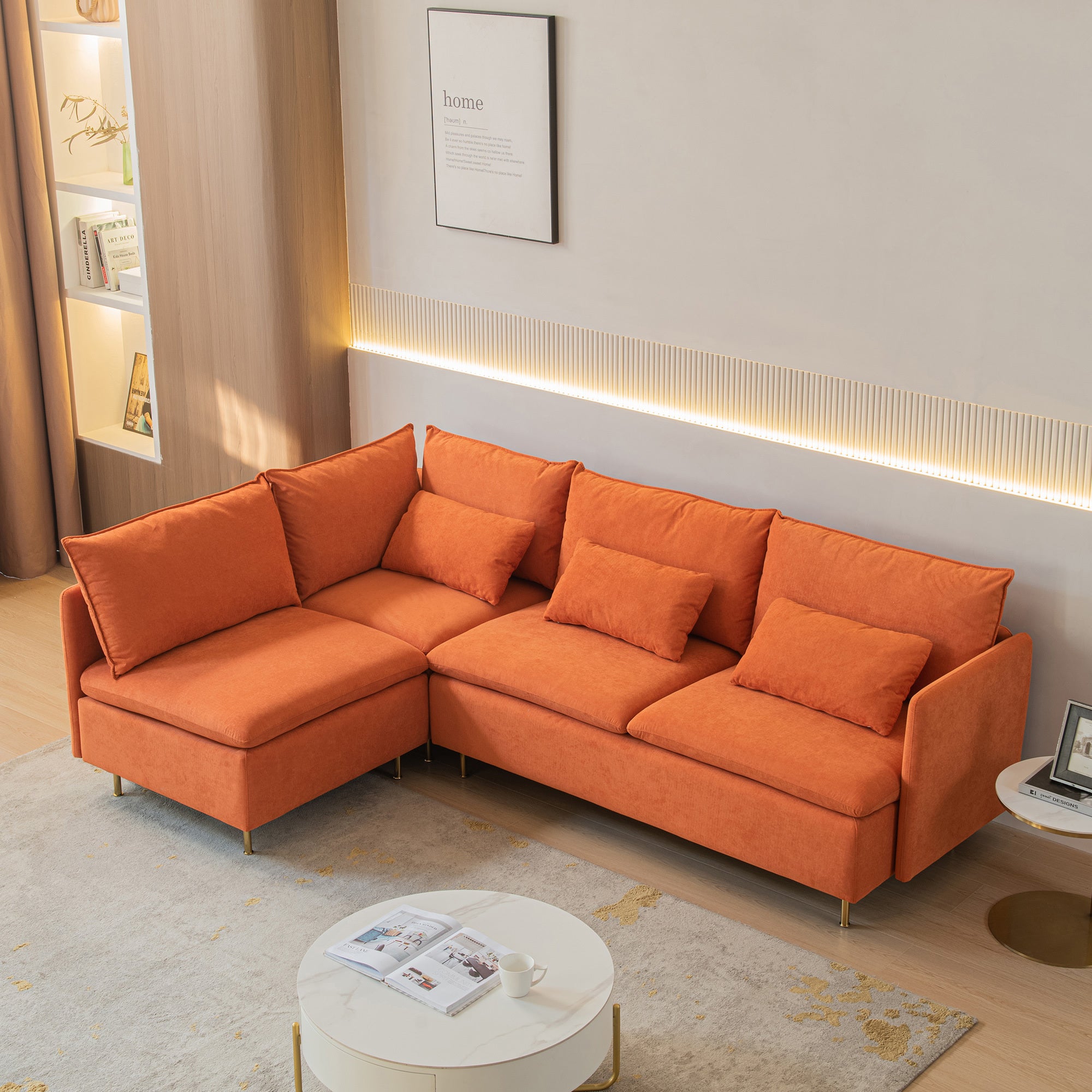 Modular L Shaped Corner Sofa ,Left Hand Facing Sectional Couch,Orange
