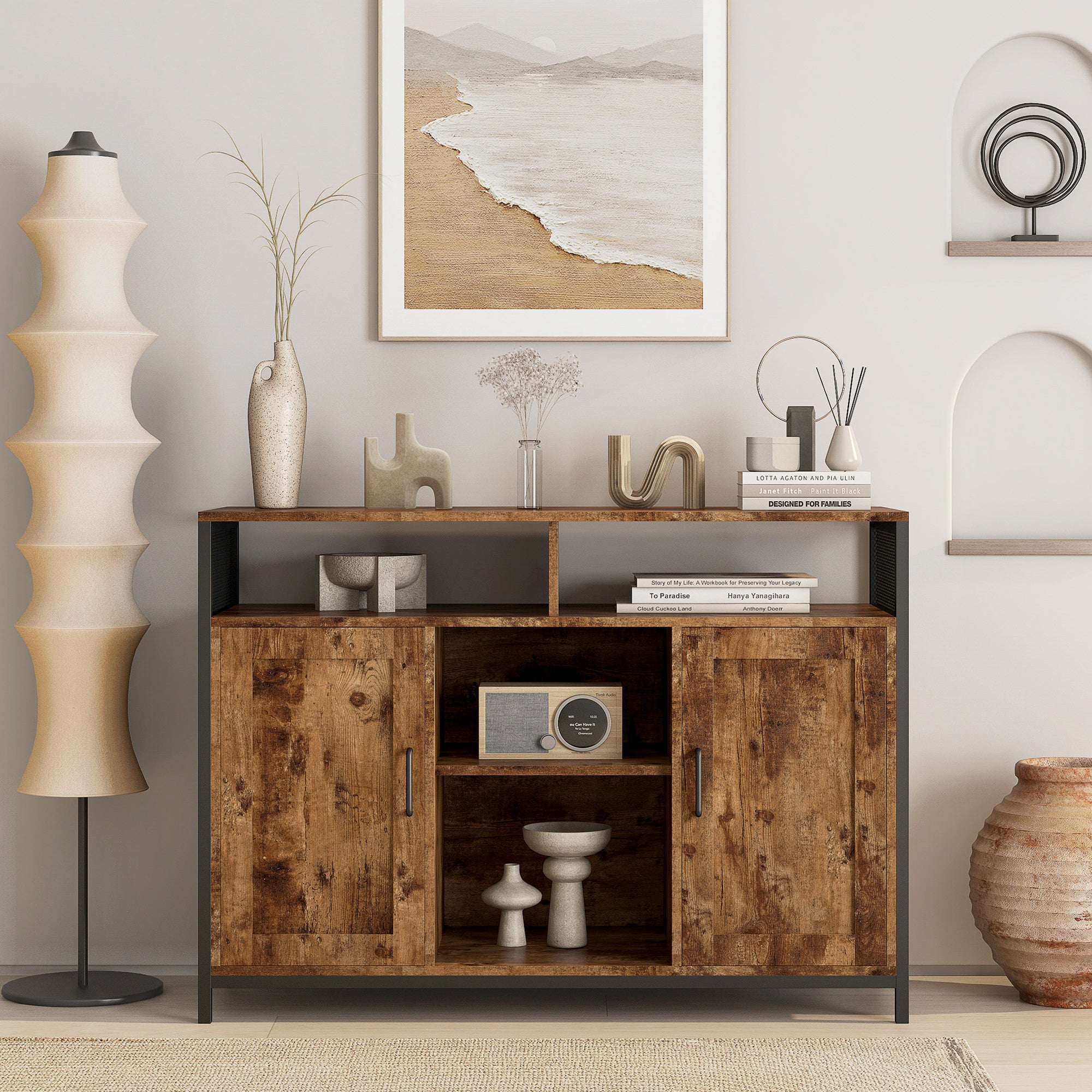 Sideboard, Storage Cabinet With Open Shelves For Kitchen Dining Room L
