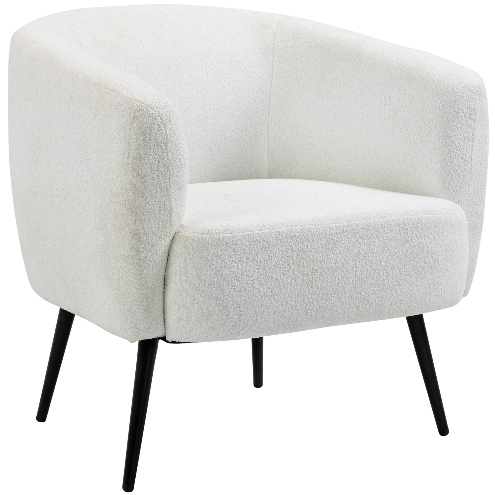 Teddy Fleece Fabric Accent Chair, Mid Century Modern Barrel Armchair W