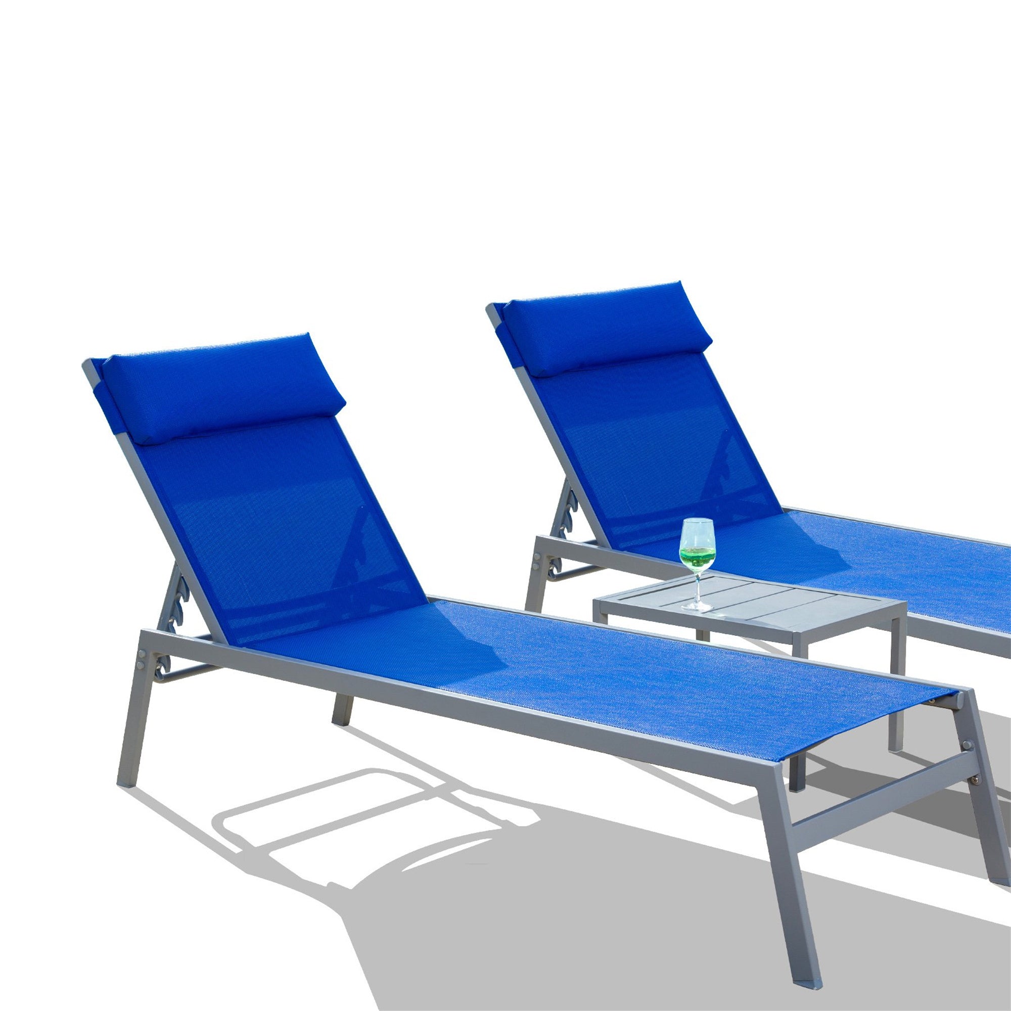 Patio Chaise Lounge Set, 3 Pieces Adjustable Backrest Pool Lounge Chai