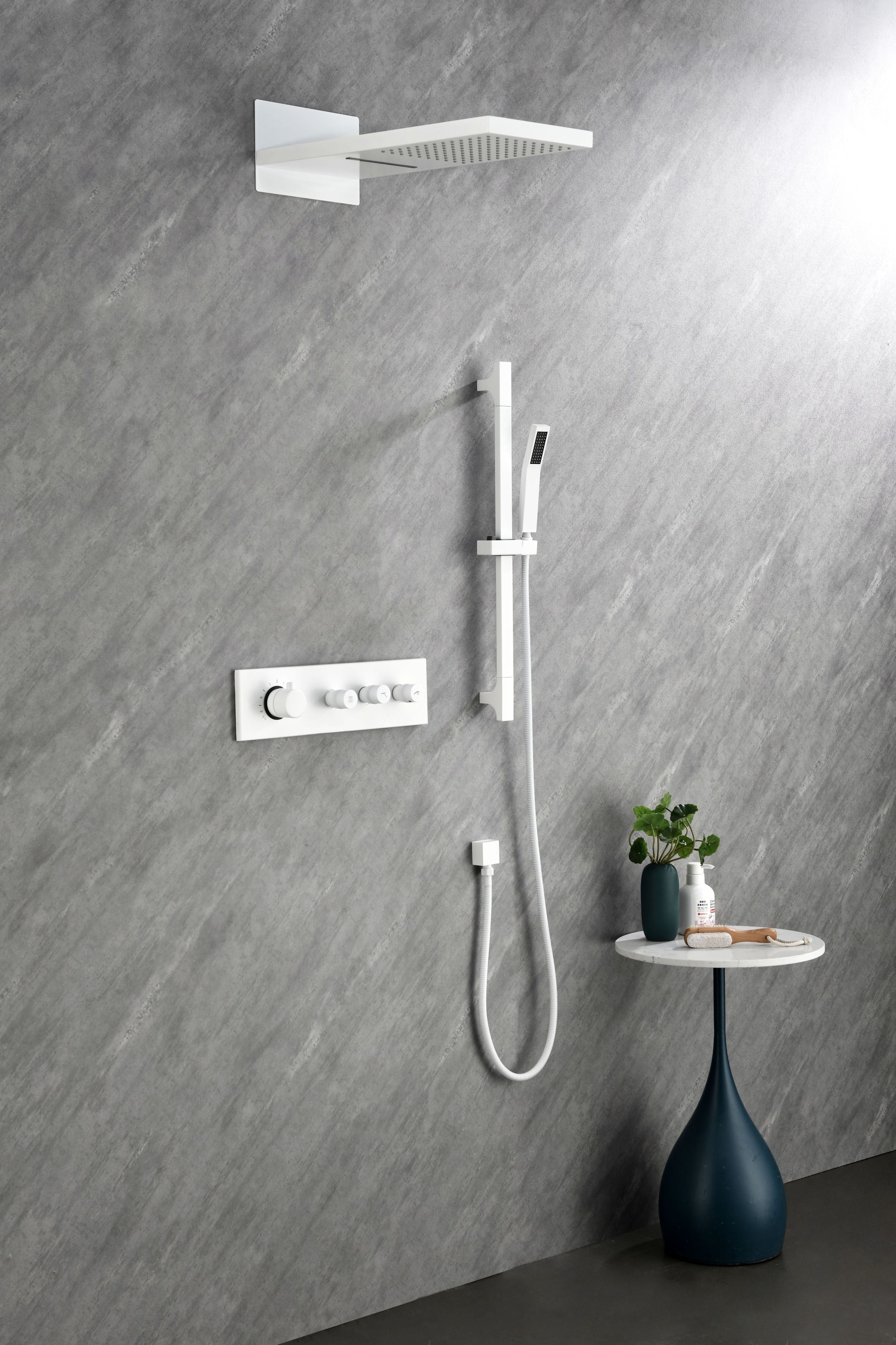 Wall Mounted Waterfall Rain Shower System With 3 Body Sprays & Handhel