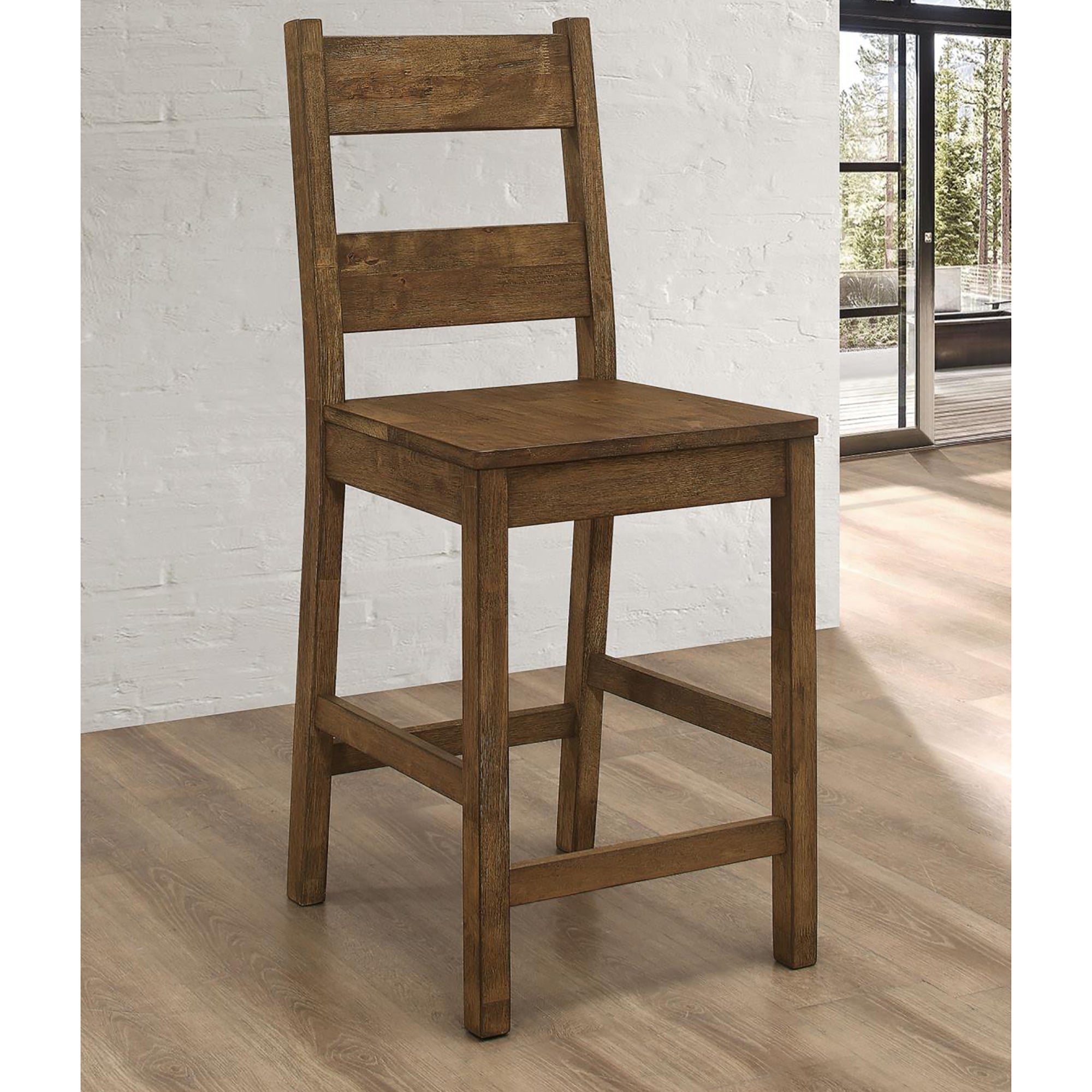Rustic Golden Brown Ladder Back Counter Height Stools Set Of 2 Solid B