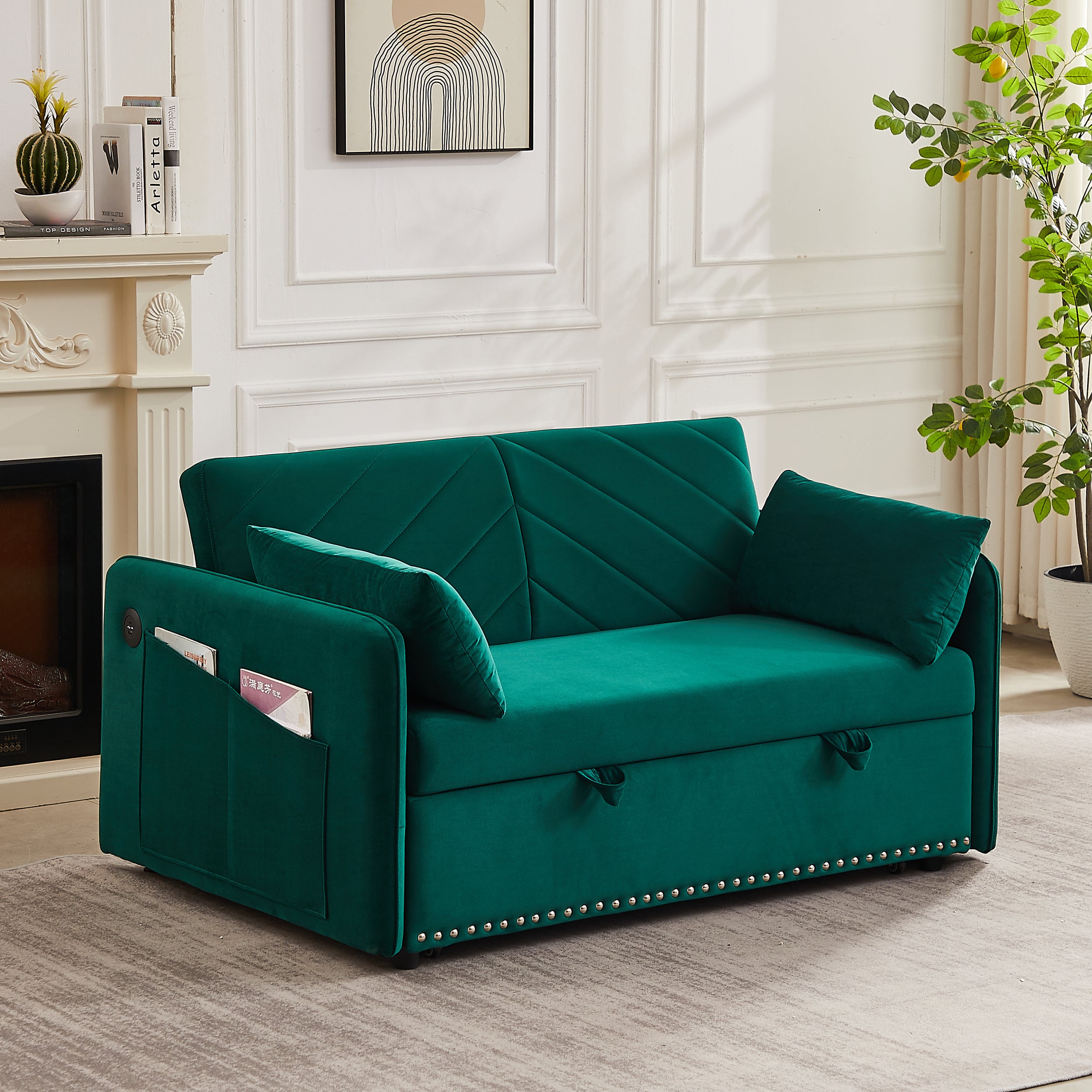 Mh" Sleeper Sofa Bed W Usb Port, 3 In 1 Adjustable Sleeper With Pull O