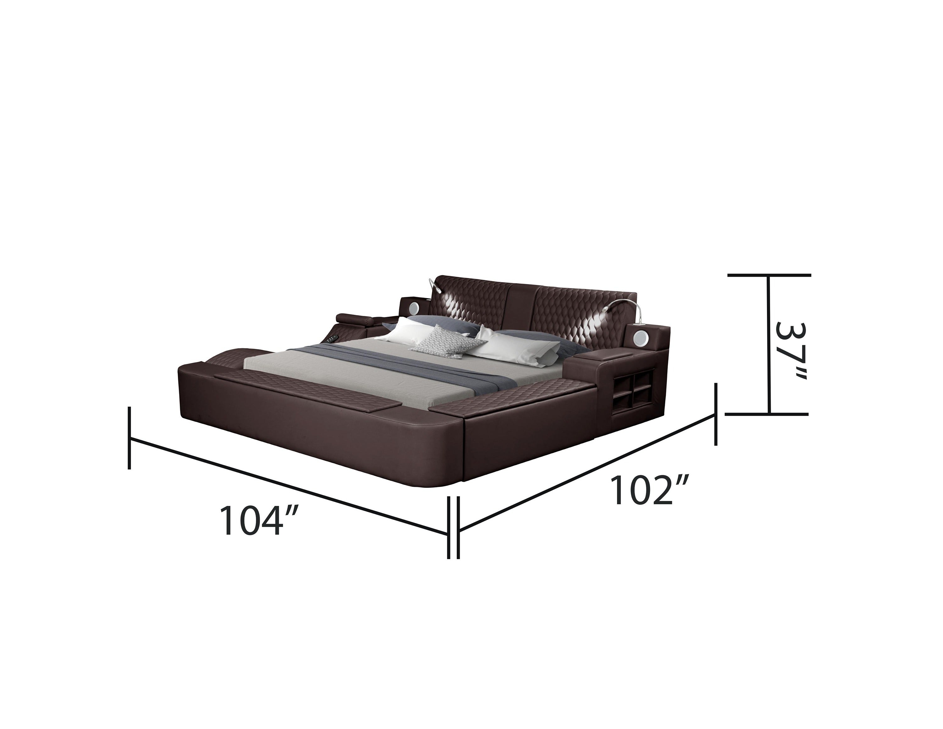 Smart Multifunctional King Size Bed Made With Wood In Brown Box Spring