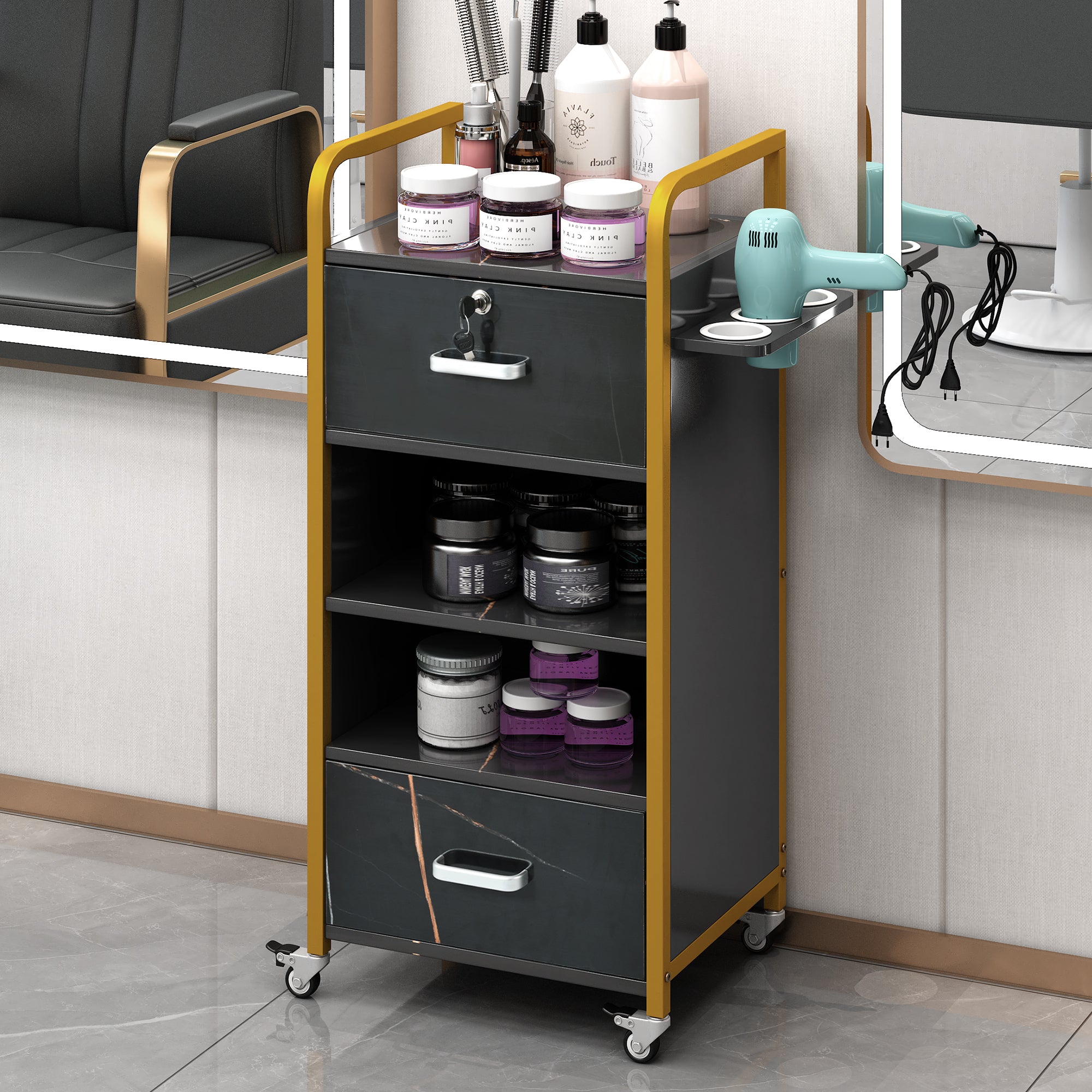 Locking Salon Storage Cabinet,Beauty Barber Salon Styling Station Orga