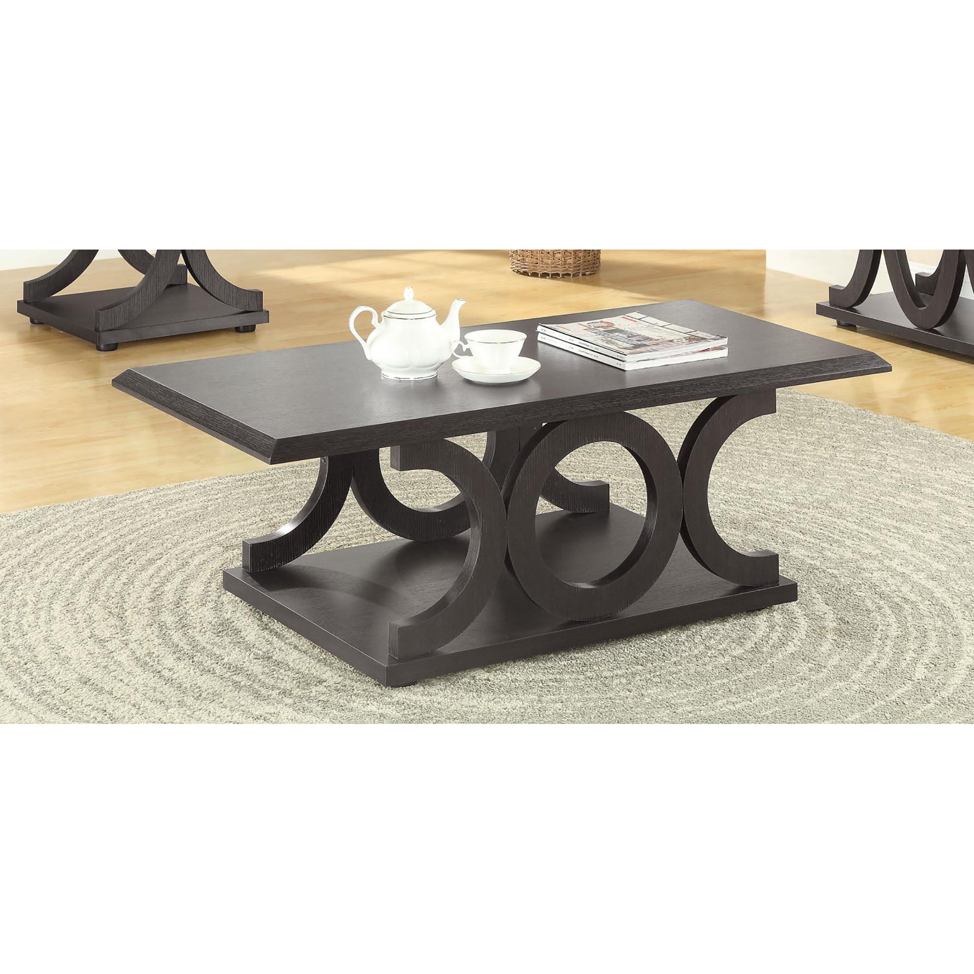 Cappuccino C Shaped Coffee Table Brown Primary Living Space Transition