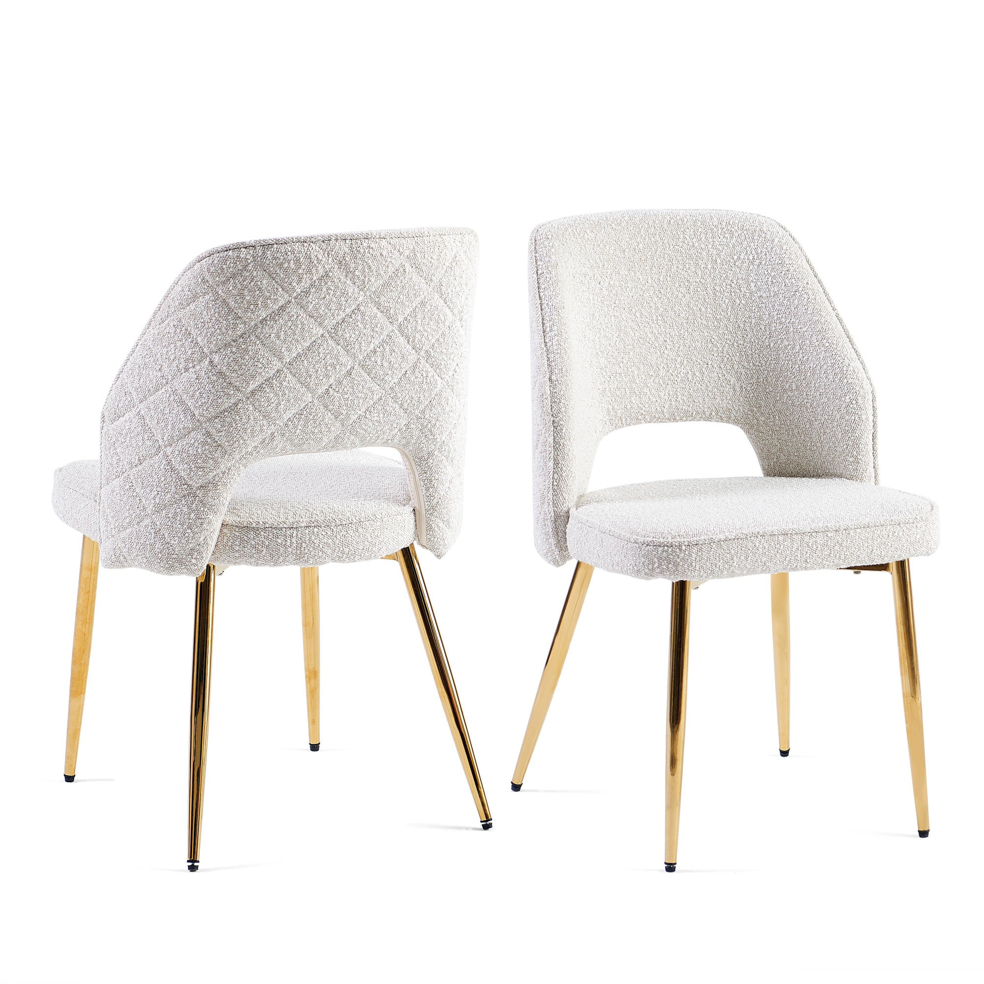 Off White Faux Fur Dining Chairs With Metal Legs And Hollow Back Uphol