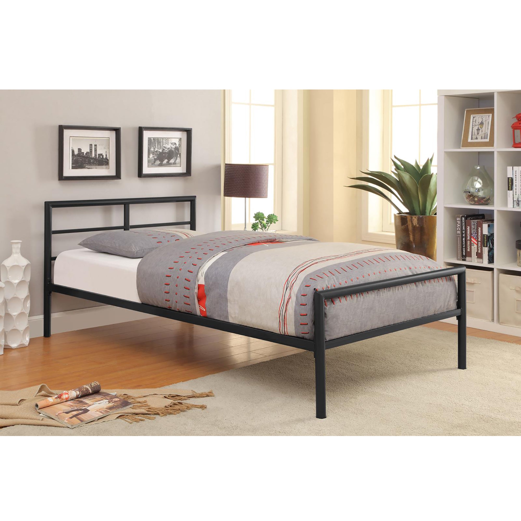 Gunmetal Twin Metal Bed Twin Grey Metal Bedroom Contemporary,Modern Be