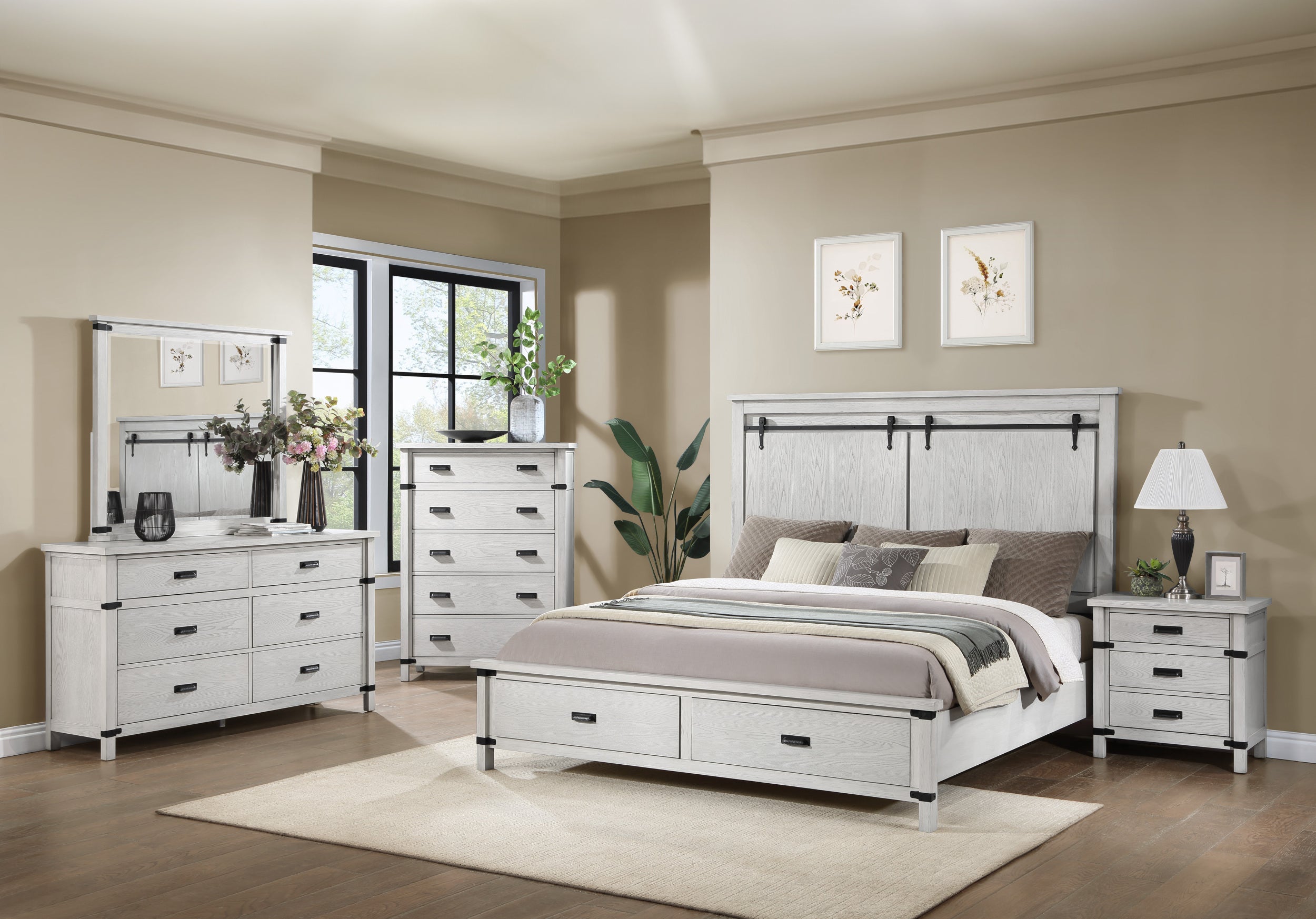 Loretta Modern Style 5 Pc Queen Bedroom Set Made With Wood In Antique
