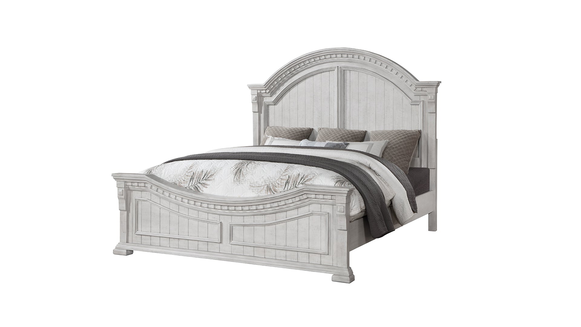 Transitional Style King Bed Made With Wood In Antique White Box Spring