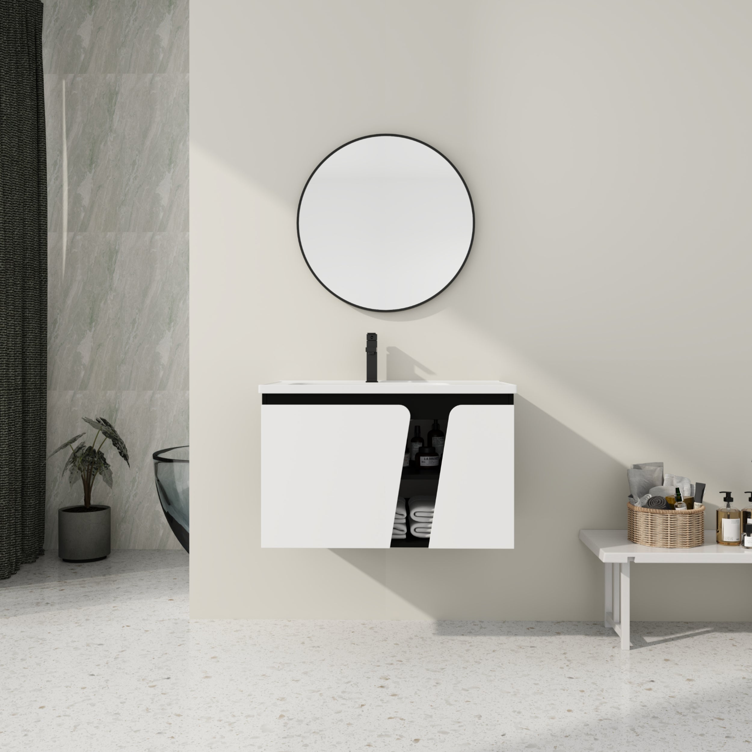 32' Floating Wall Mounted Bathroom Vanity With Single Sink,& Soft Clos