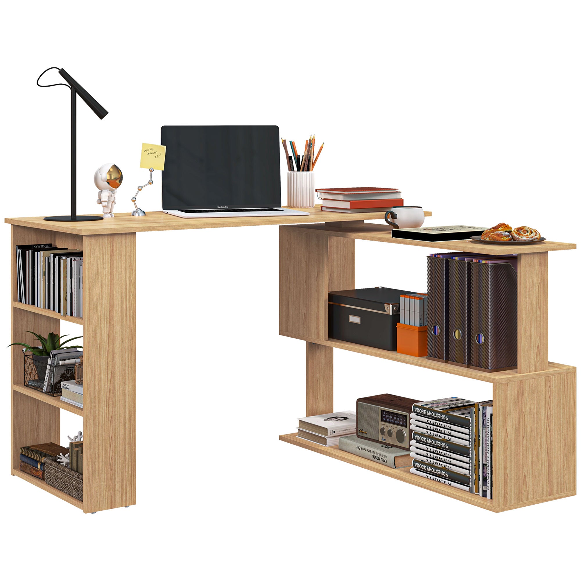 Homcom L Shaped Corner Desk, 360 Degree Rotating Home Office Desk With