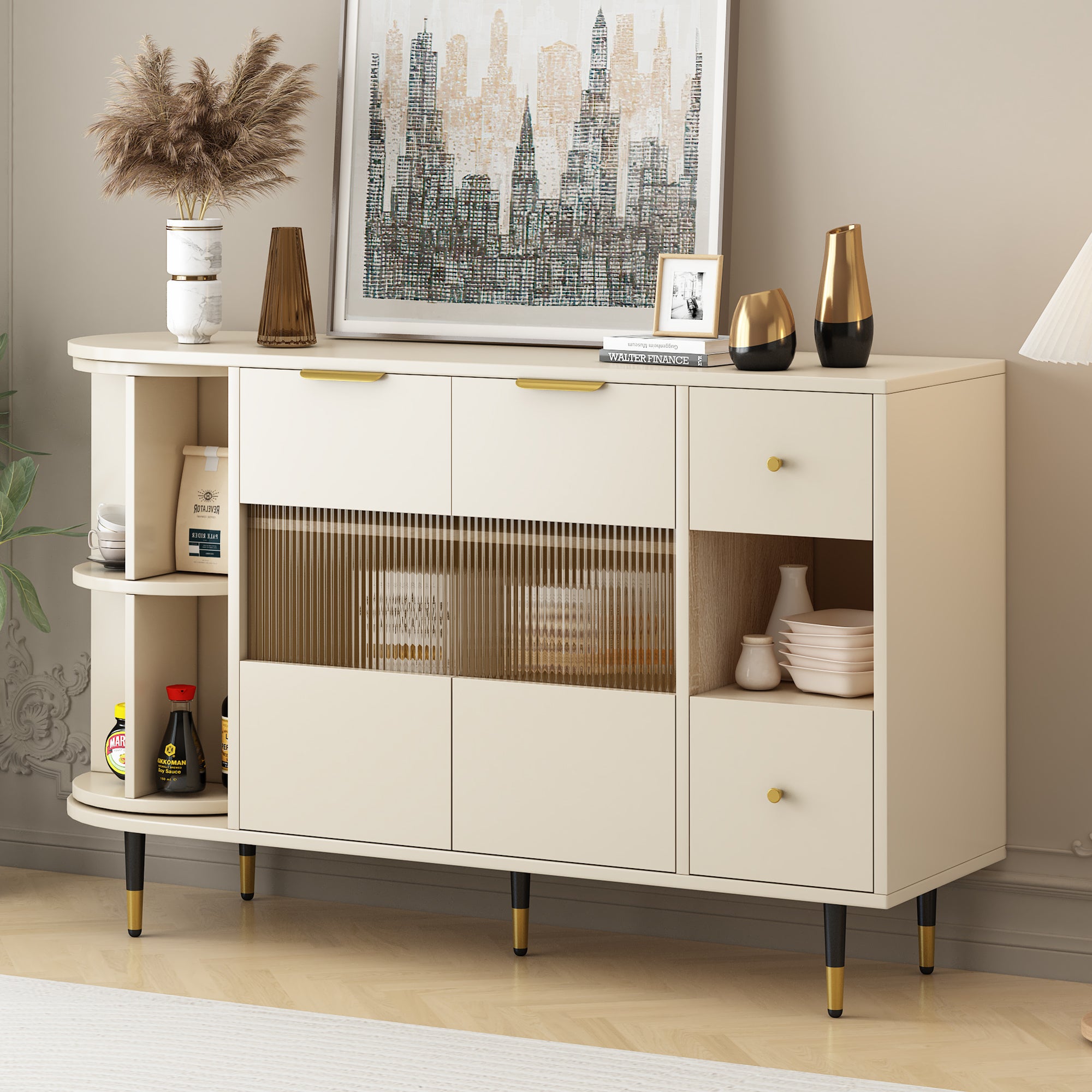 Rotating Storage Cabinet With 2 Doors And 2 Drawers, Suitable For Livi
