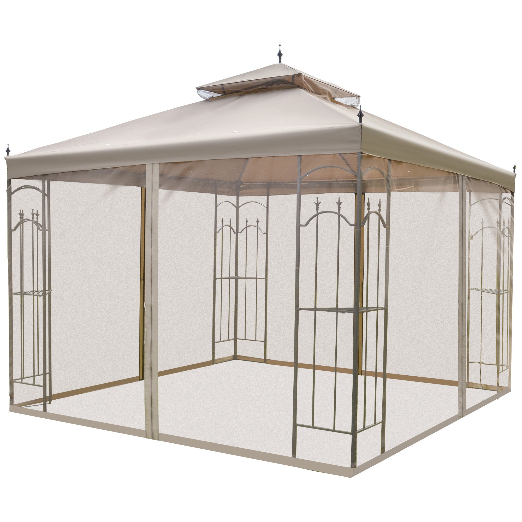 Outsunny 10' X 10' Patio Gazebo With Corner Frame Shelves, Double Roof