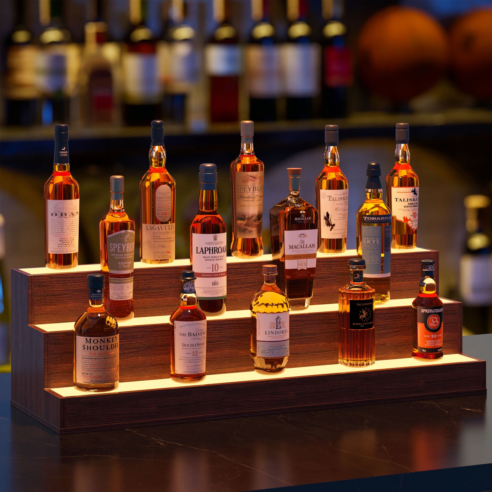 Led Lighted Liquor Bottle Display Shelf, 37 Inch Bar Display Shelf, Di