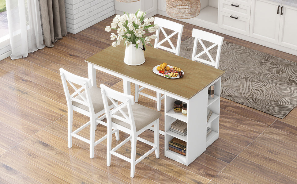60"Lx30"W Solid Wood Farmhouse Counter Height Dining Table Set With 3